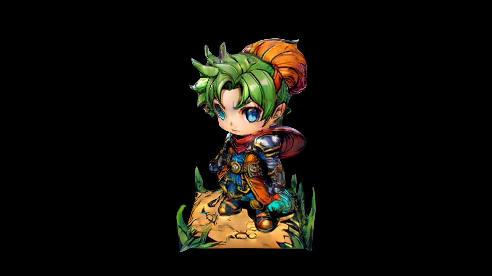 A chibi knight in blue and gold armor, holding a - Download Free 3D ...