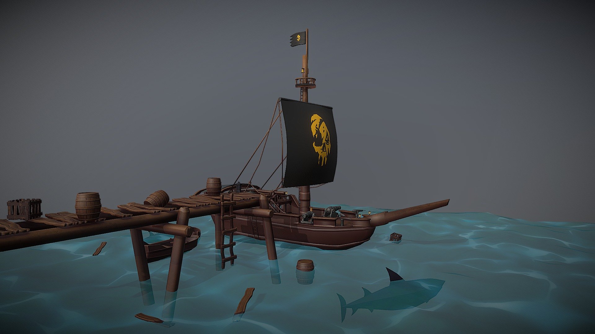 Sea of Thieves Sloop Docked Scene - 3D model by MoInk [33ae097] - Sketchfab
