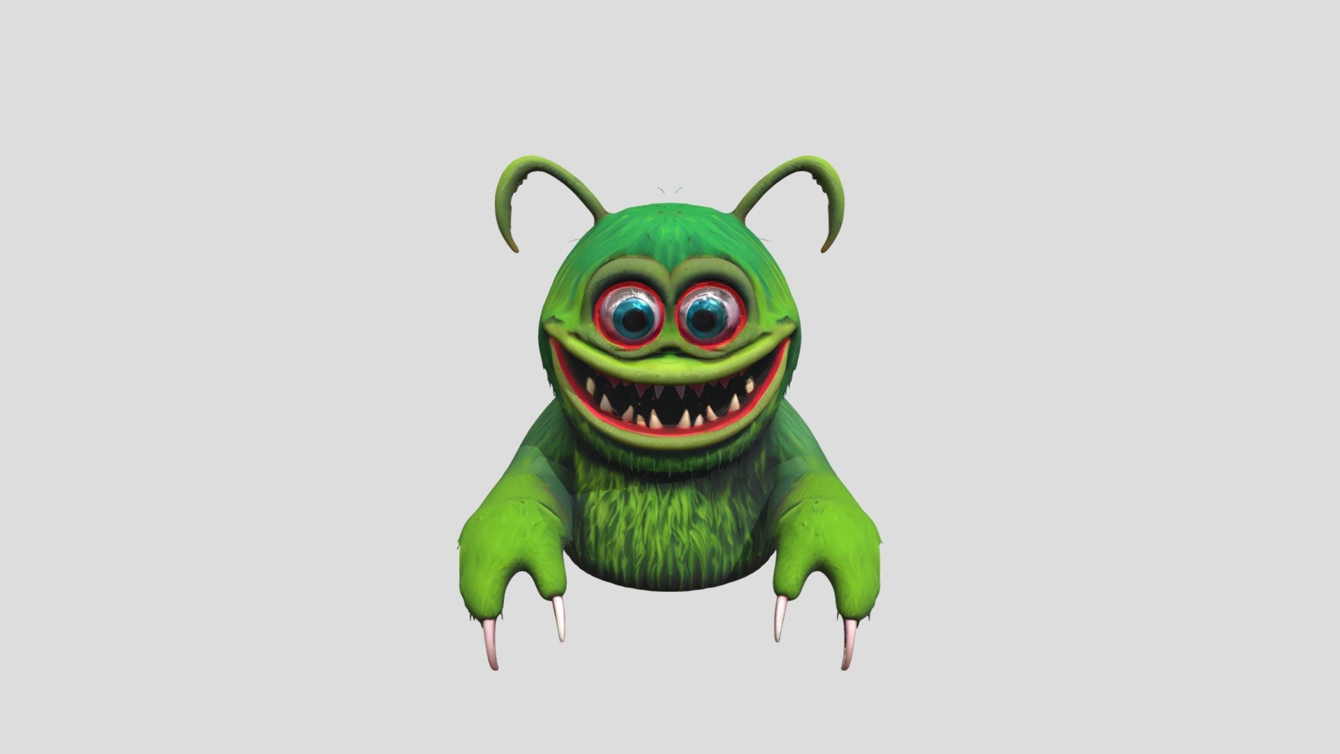 green fuzzy monster with big eyes - 3D model by huygobros [343dd90 ...