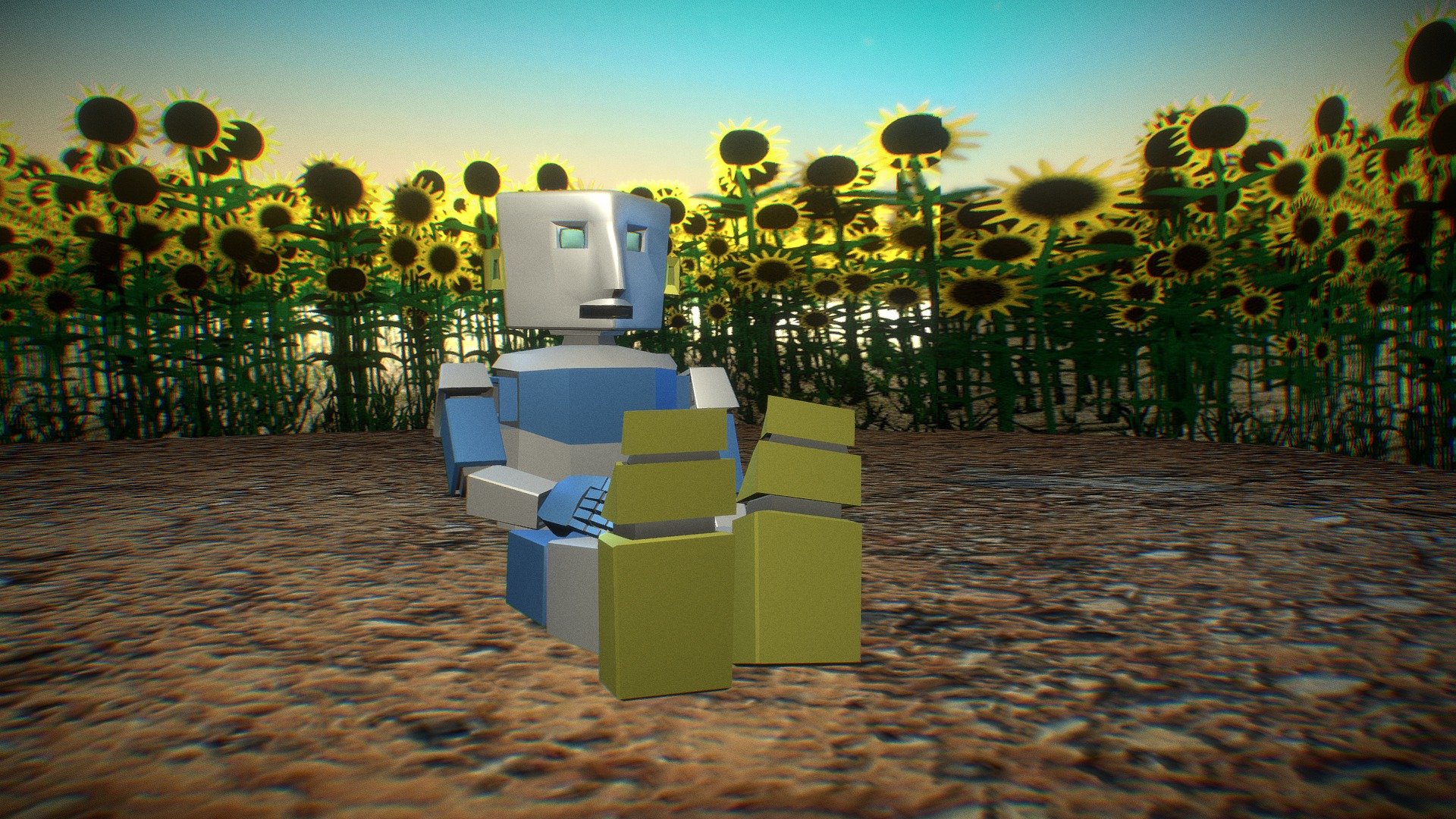 A Robot sitting in a sunflower field. - 3D model by RyoAwa [34b0a54 ...