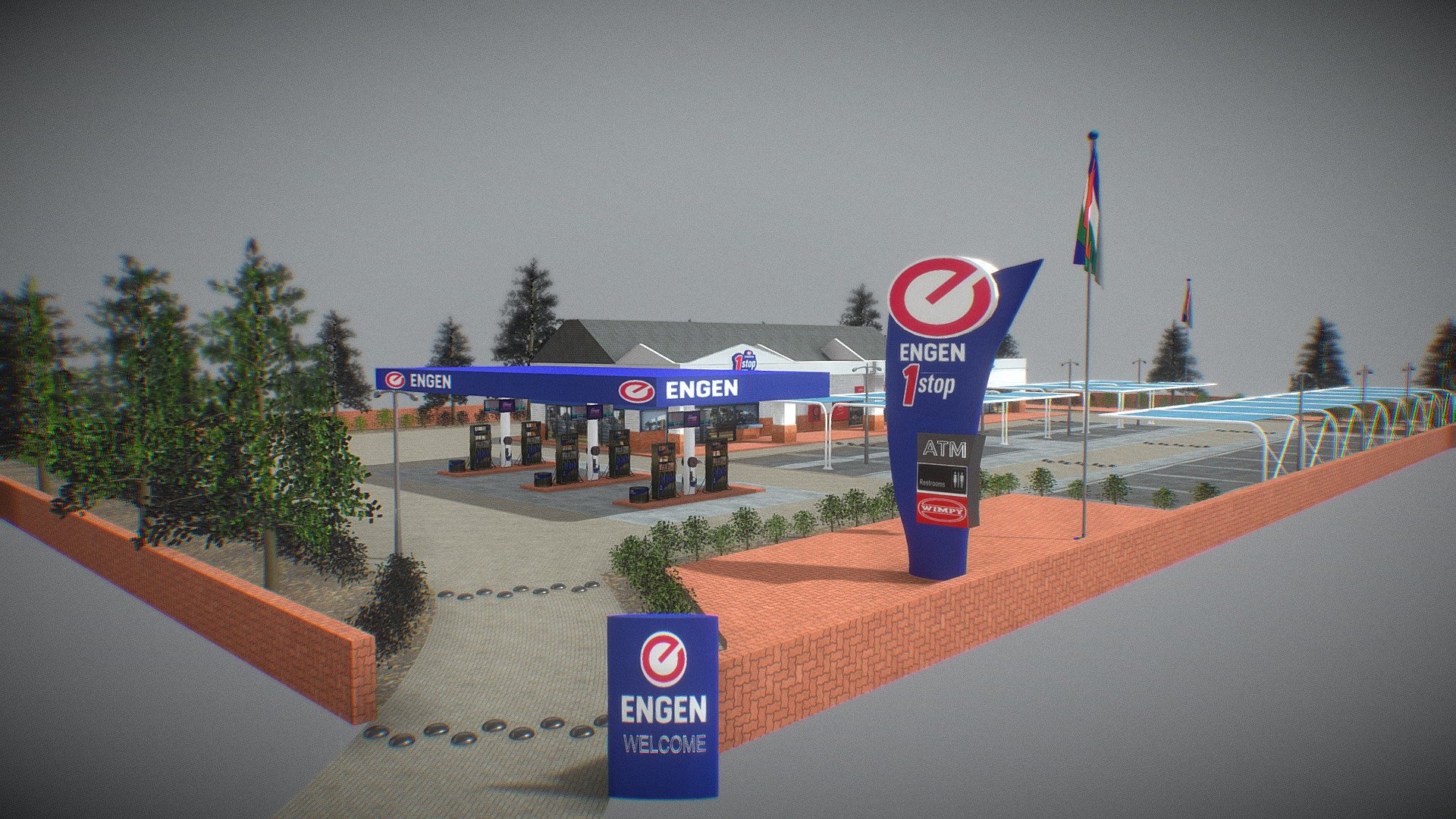 Engen 1 Stop South African Petrol / Gas Station - Buy Royalty Free 3D ...