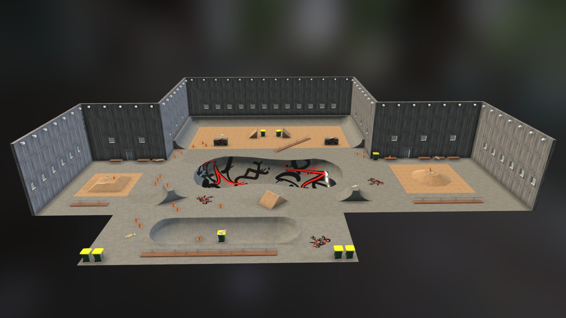 Low Poly Stylised Skate Park Kit (ASSEMBLED) - 3D model by JahKaiYa ...