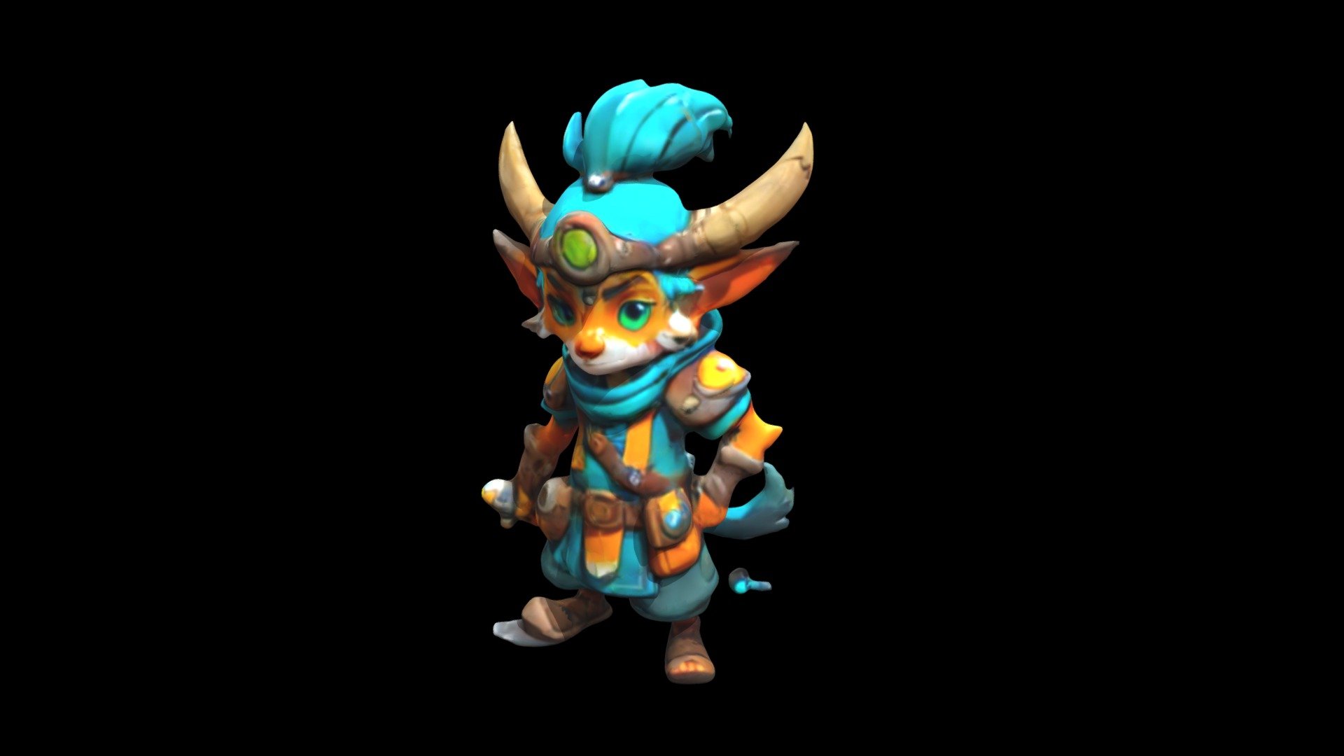 a drawing of a fox with horns and a blue shir - Download Free 3D model ...