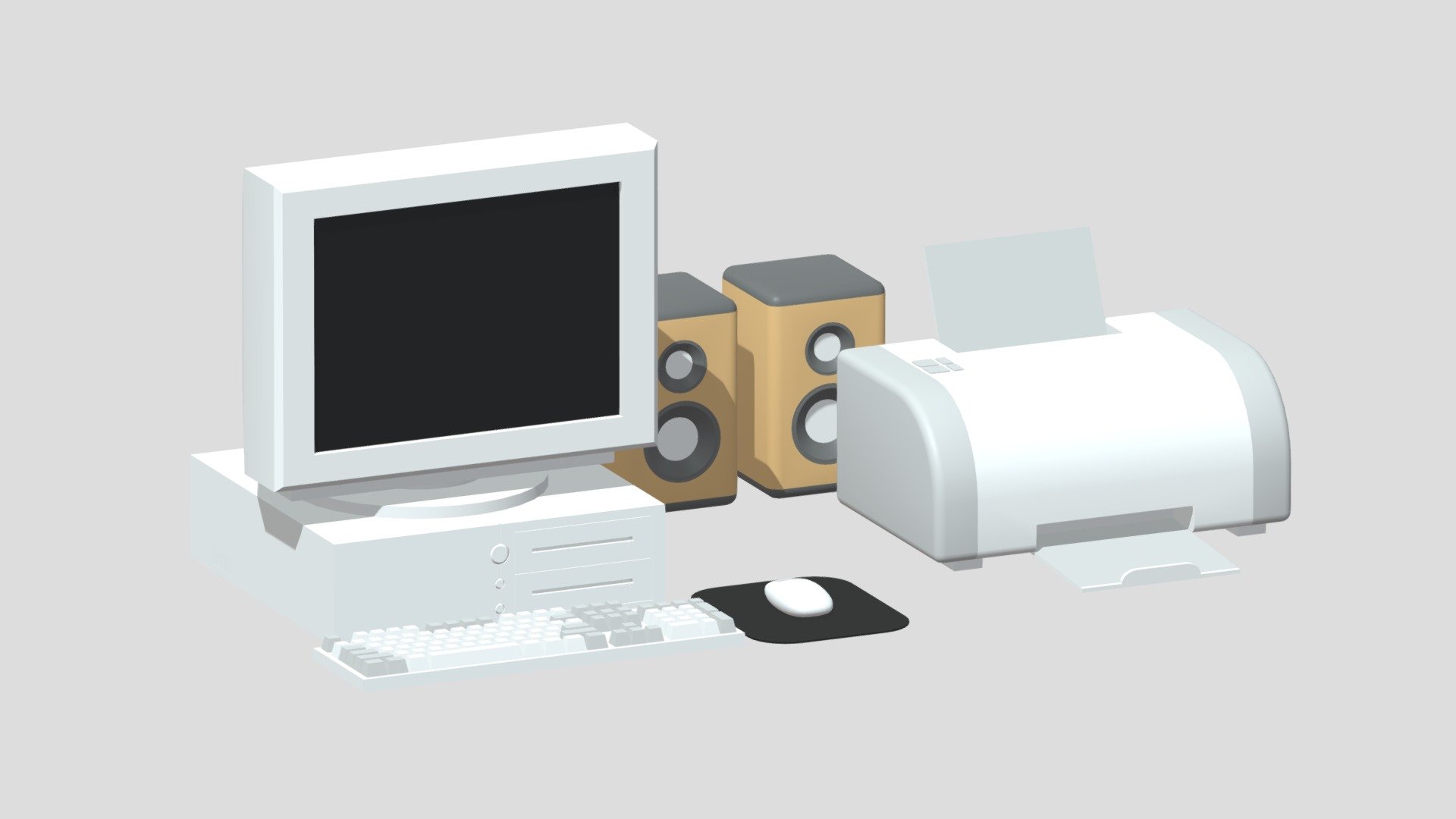 Cartoon Old Computer And Printer - Buy Royalty Free 3D model by Philip ...