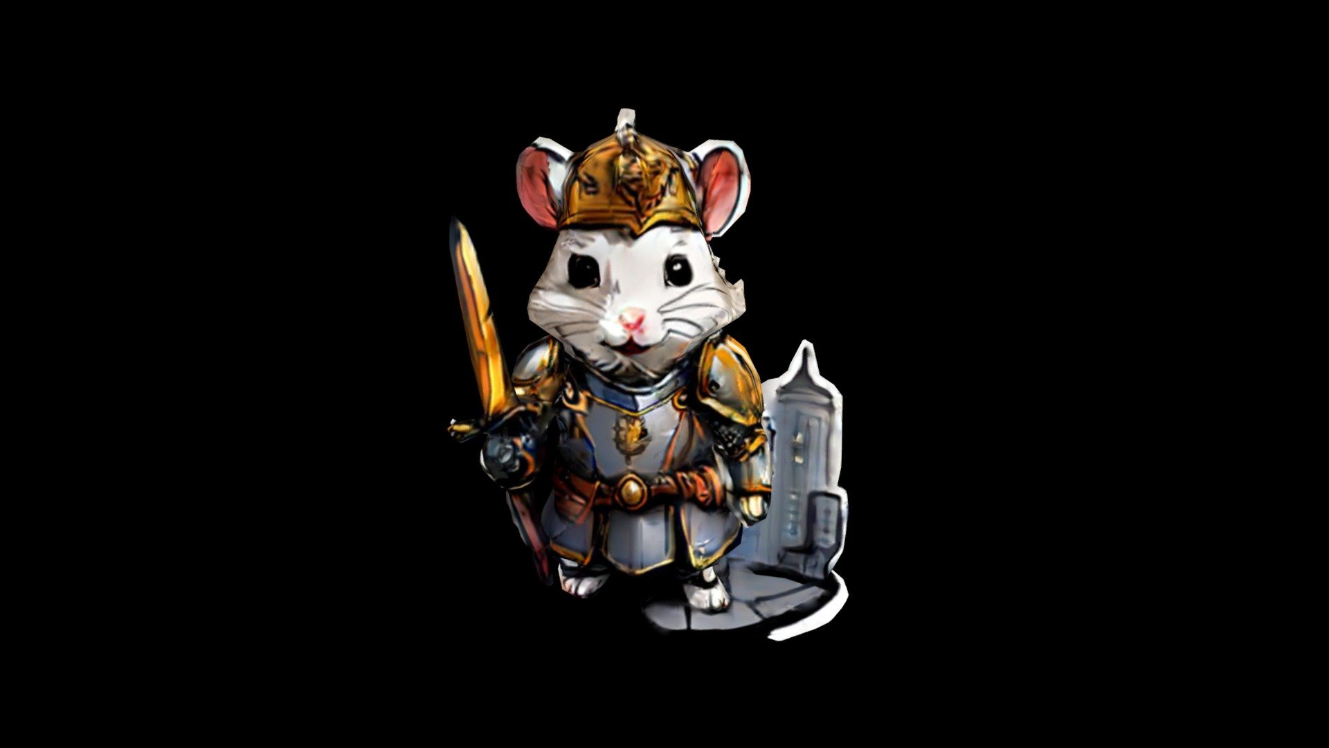 A white mouse stands boldly, holding a sword in - Download Free 3D ...