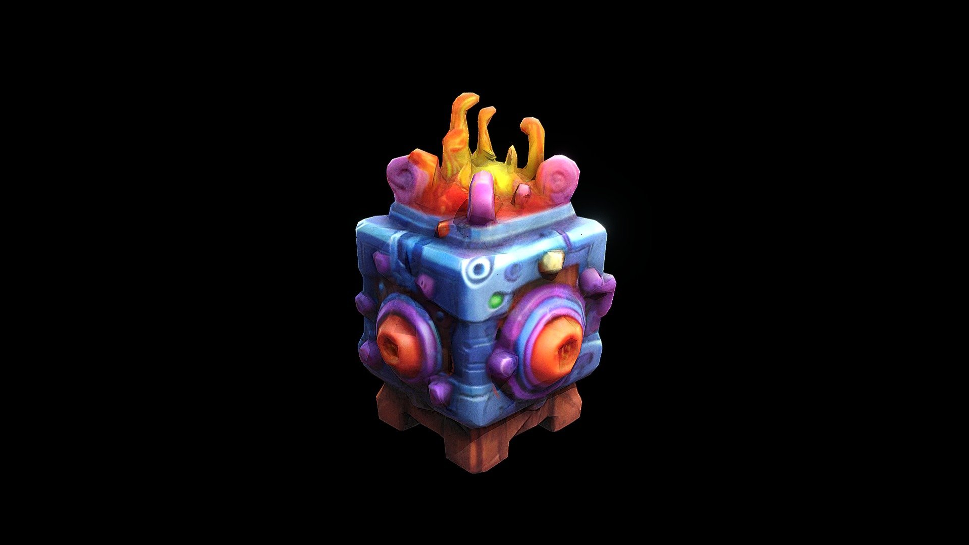 a blue and purple box with a fire coming out - Download Free 3D model ...