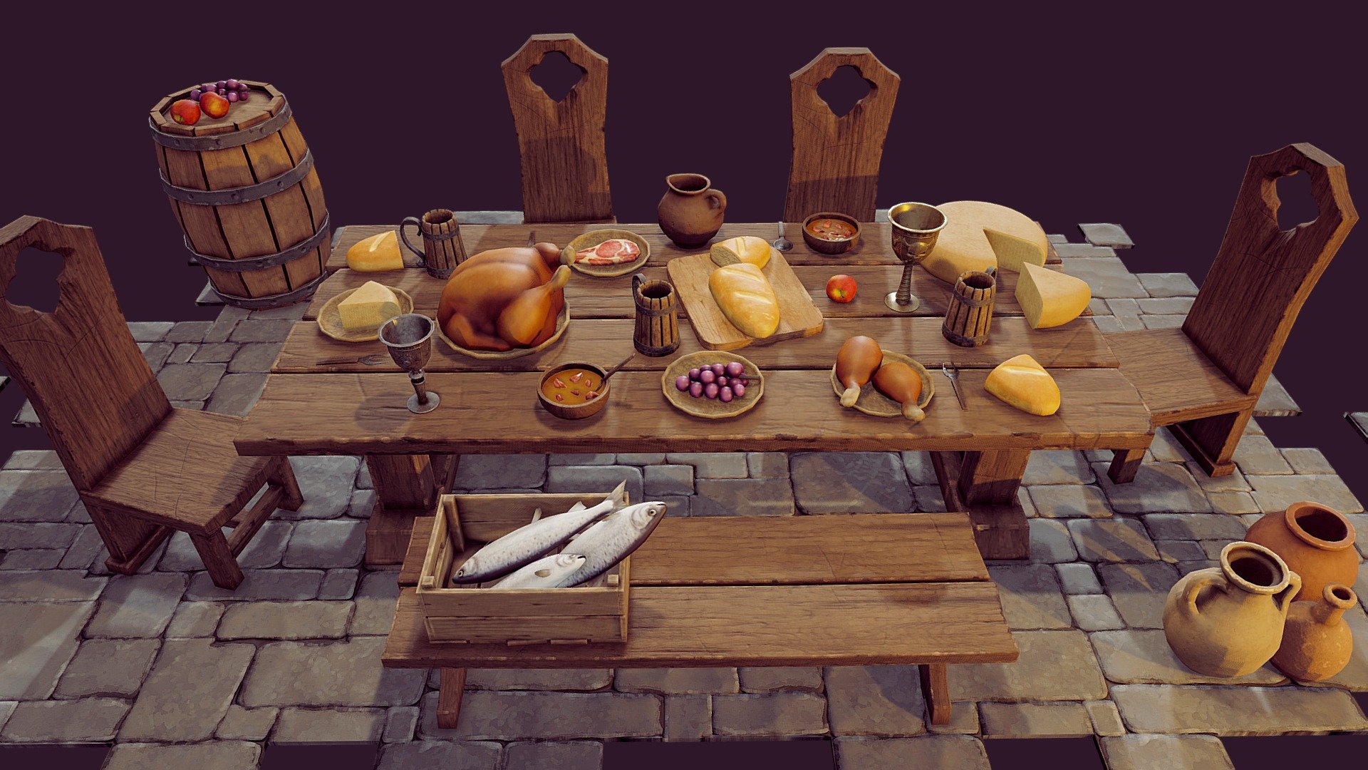Medieval Props Laid Table (Asset) - Buy Royalty Free 3D model by ...