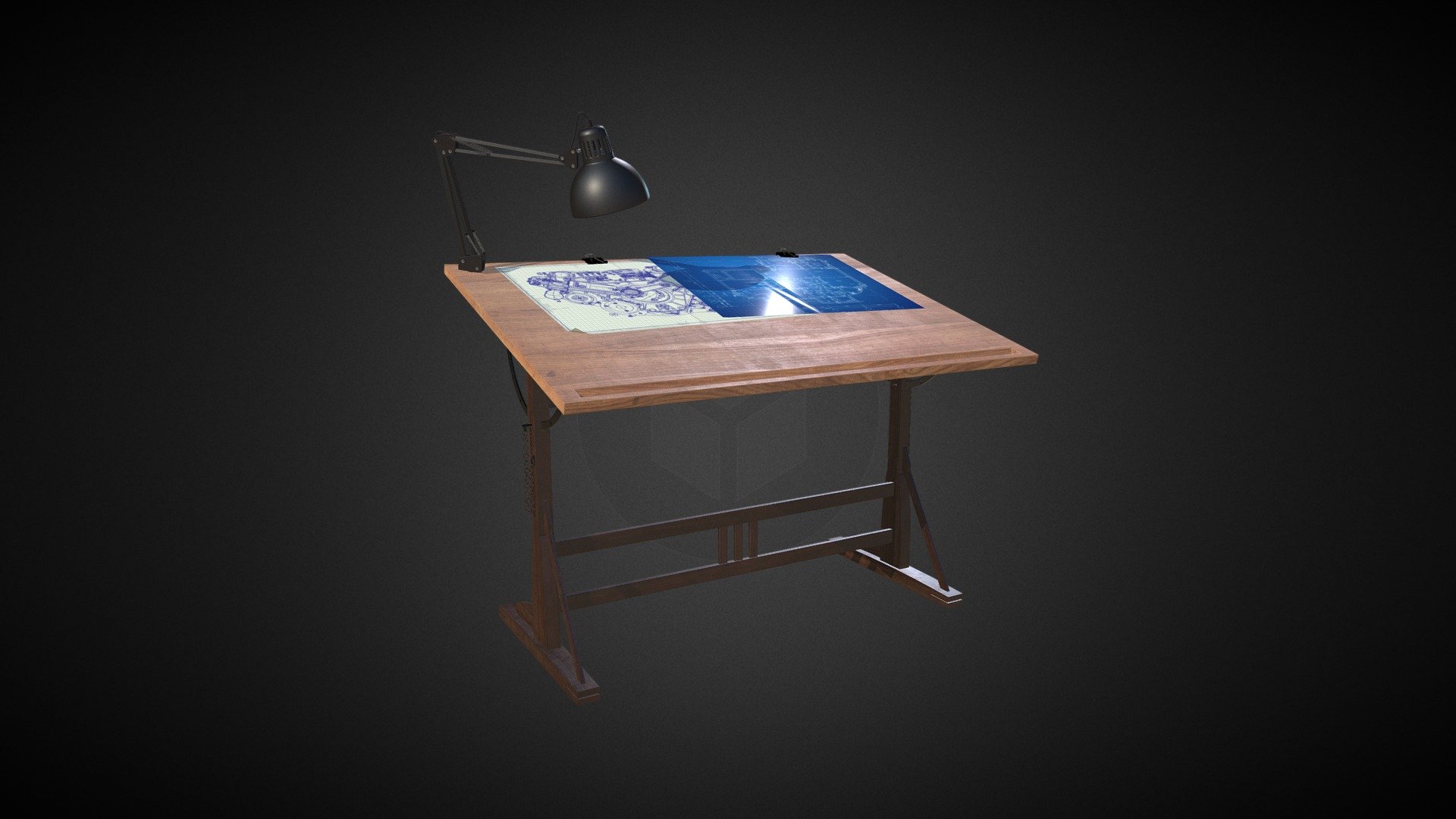 Blueprint Desk with Lamp - Buy Royalty Free 3D model by danielmikulik ...