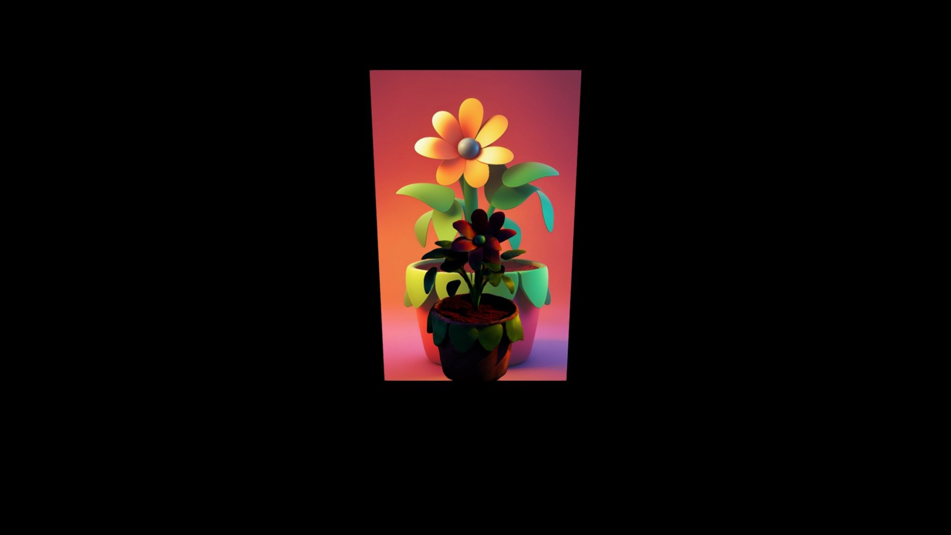 brightly colored flower pot with a single flower - Download Free 3D ...