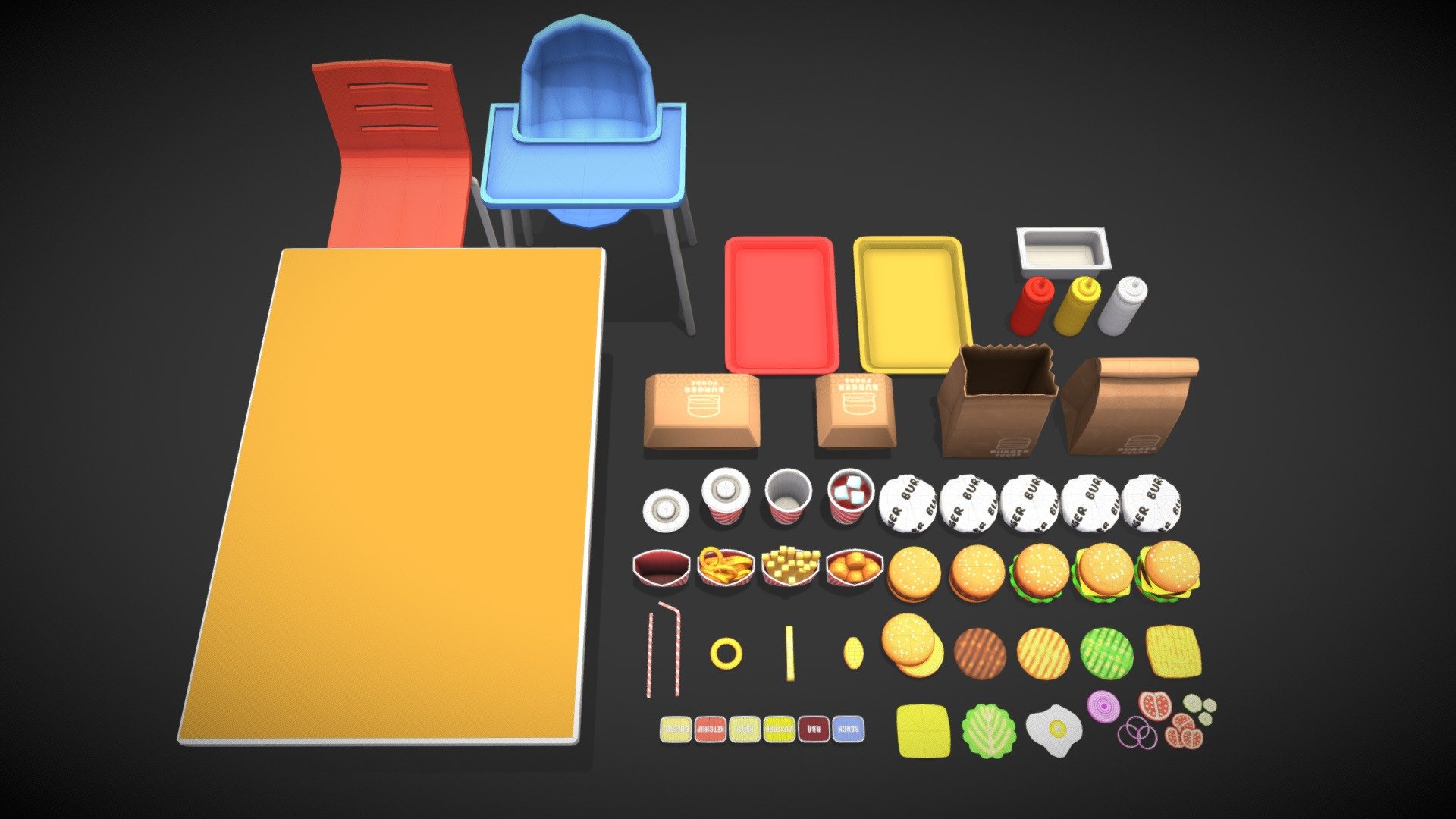Modular Hamburger Props - Game Ready Food Asset - Buy Royalty Free 3D ...