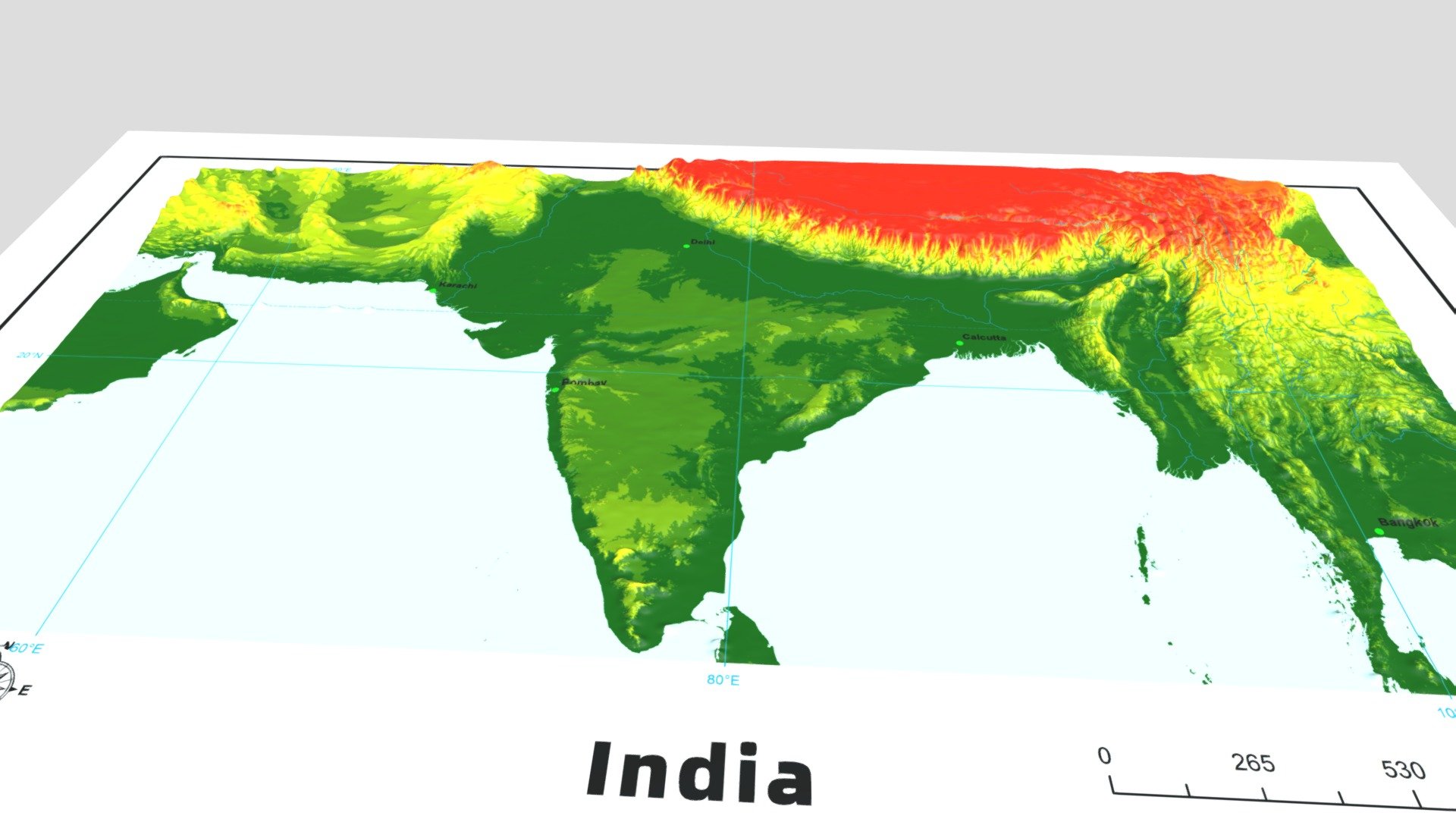 三维印度地形模型 3D topographic model of India - 3D model by 719941179 [3632f35 ...