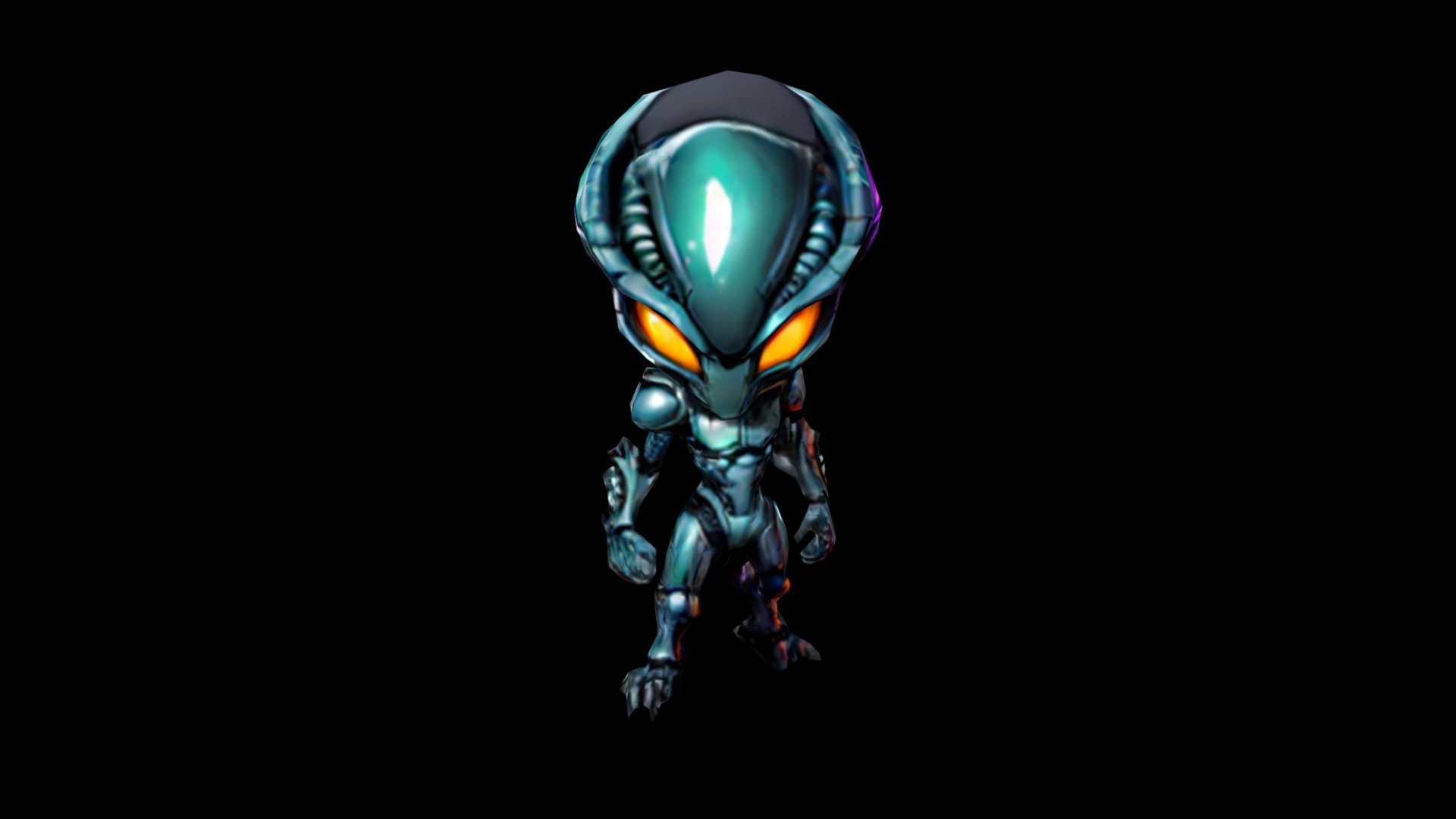 A futuristic alien character with a blue and sil - Download Free 3D ...