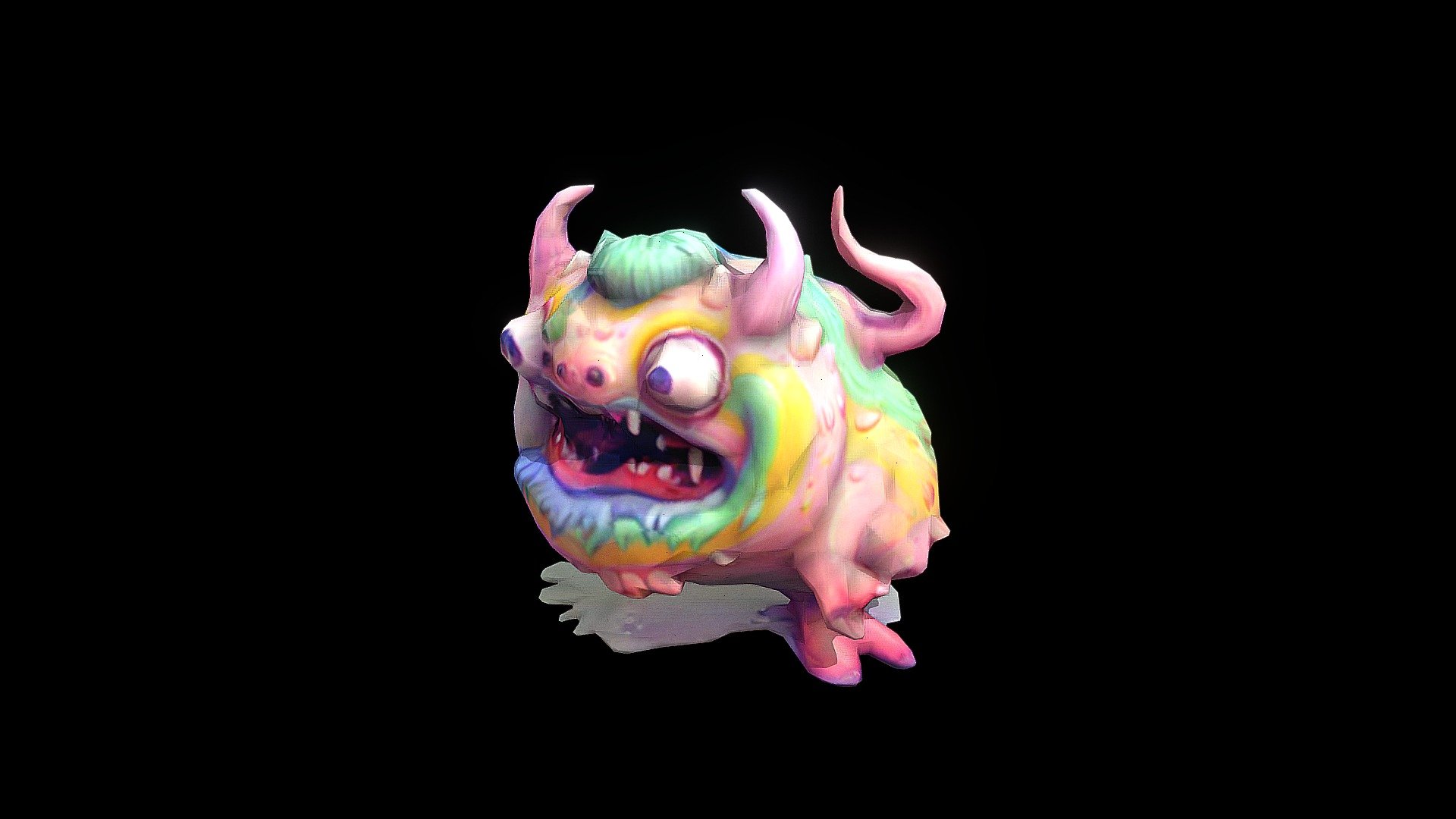 a cartoon drawing of a pink monster with horn - Download Free 3D model ...