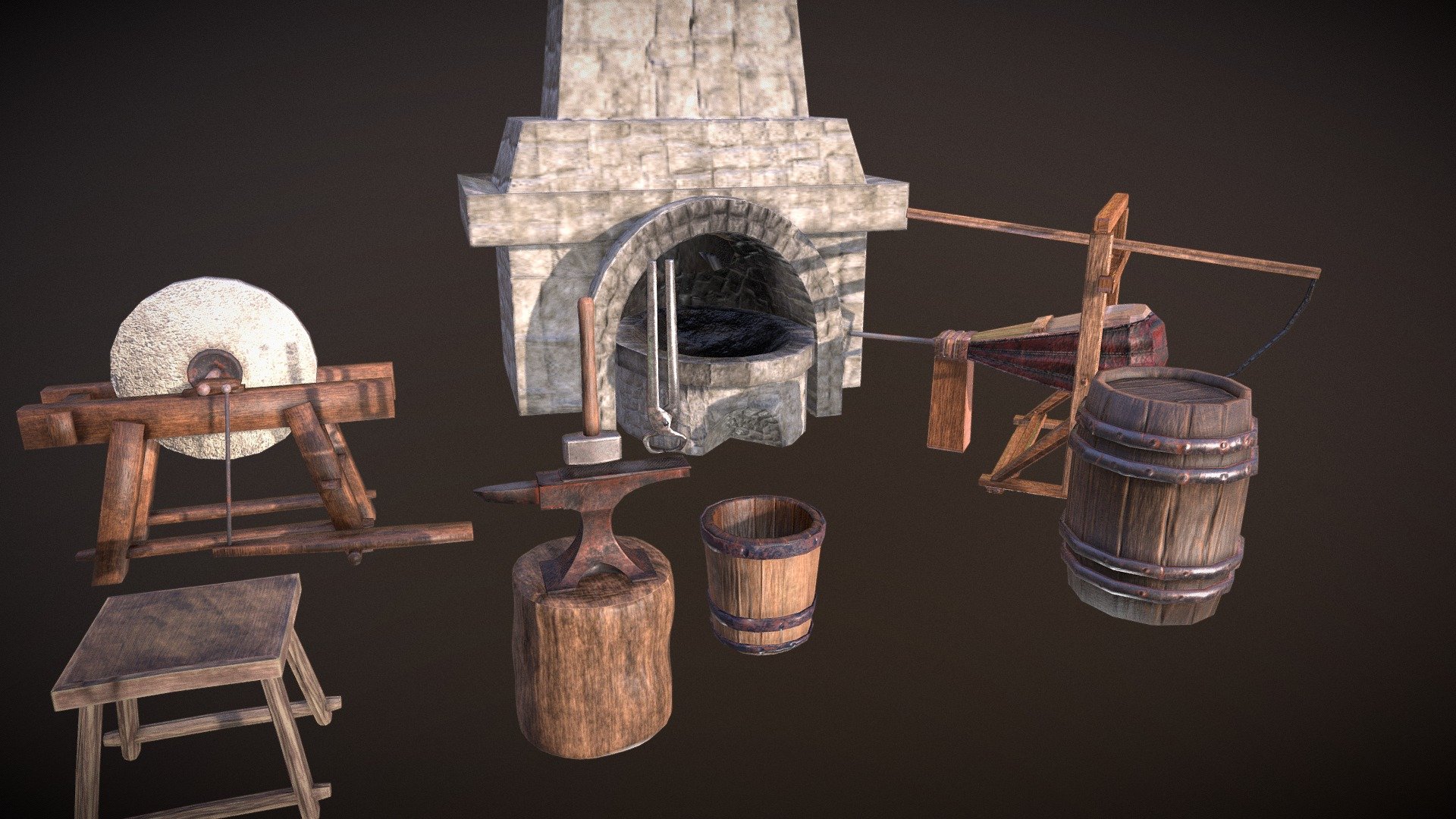 Blacksmith Package - Anvil, grindstone etc - Buy Royalty Free 3D model ...