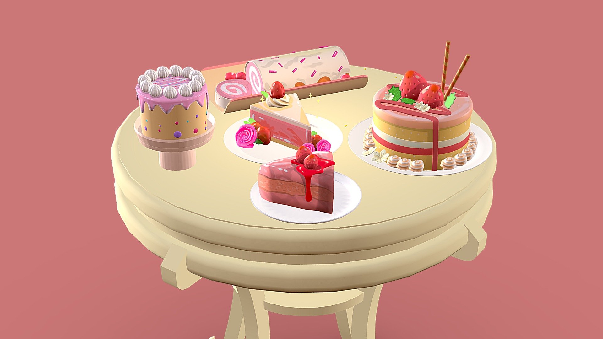 Pink Dessert Set - Download Free 3D model by Cookies and Cream ...