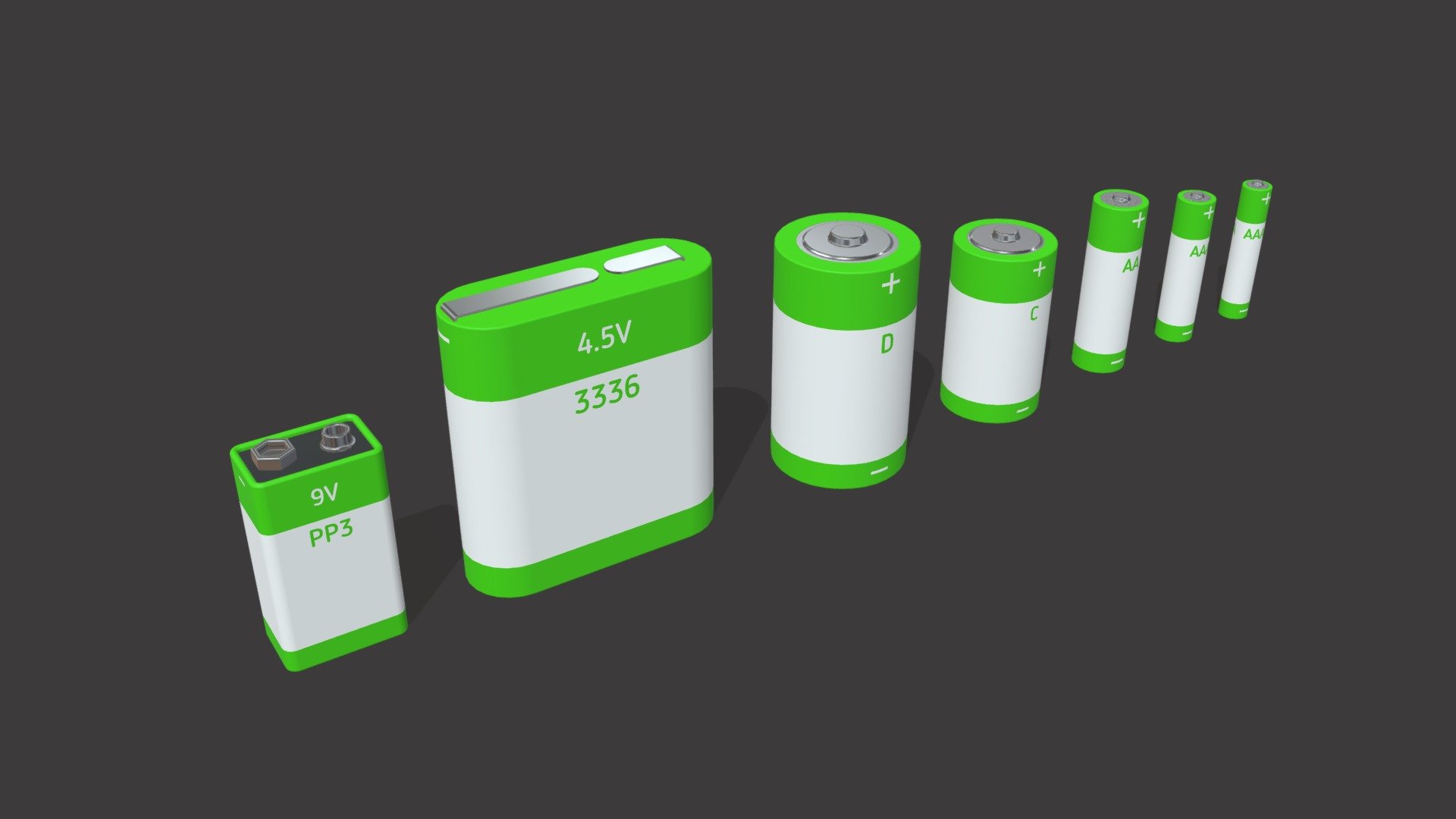 A set of popular batteries - 3D model by Kamenskiy3D [387eb76] - Sketchfab