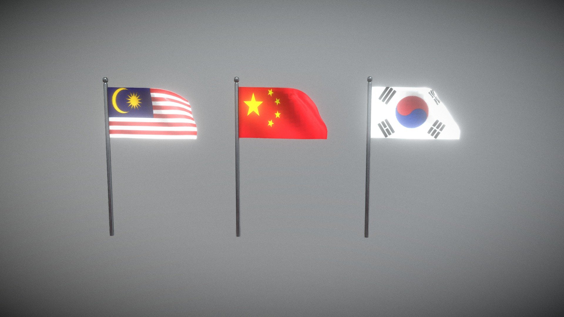 3 Asian Flags - Download Free 3D model by ...