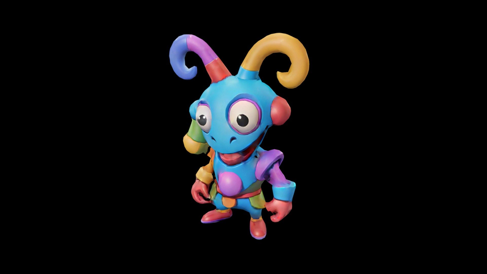 A 3D cartoon creature with blue, purple, yellow, - Download Free 3D ...