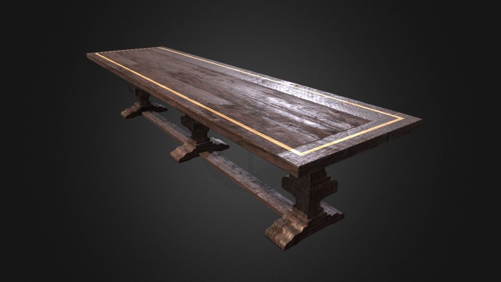 Pedestal Trestle Table With Inlay - 3D model by Adam Crockett ...