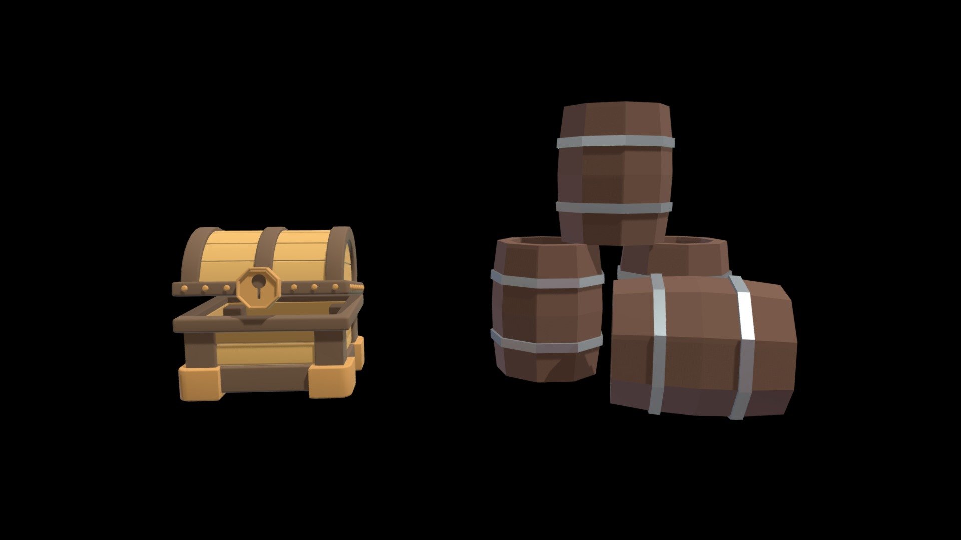 Barrels and treasure chest - Download Free 3D model by Mrs_BabyBear ...
