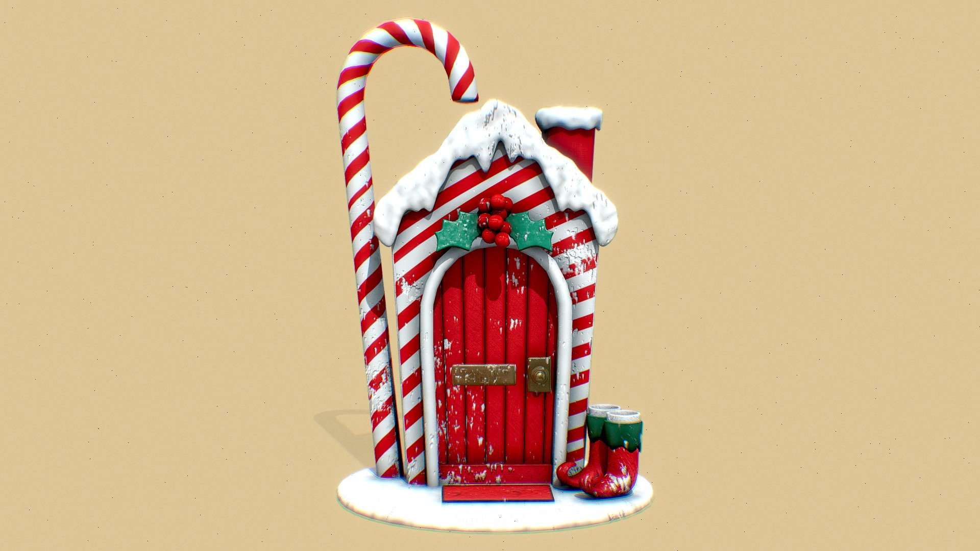 Christmas Candy Cane Cottage - 3D model by arloopa [398e96b] - Sketchfab