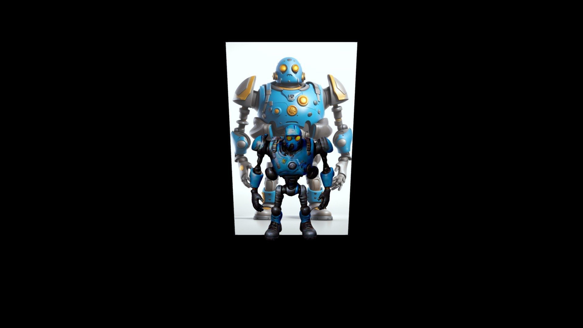 a close up of a robot with a blue body and yello - Download Free 3D ...