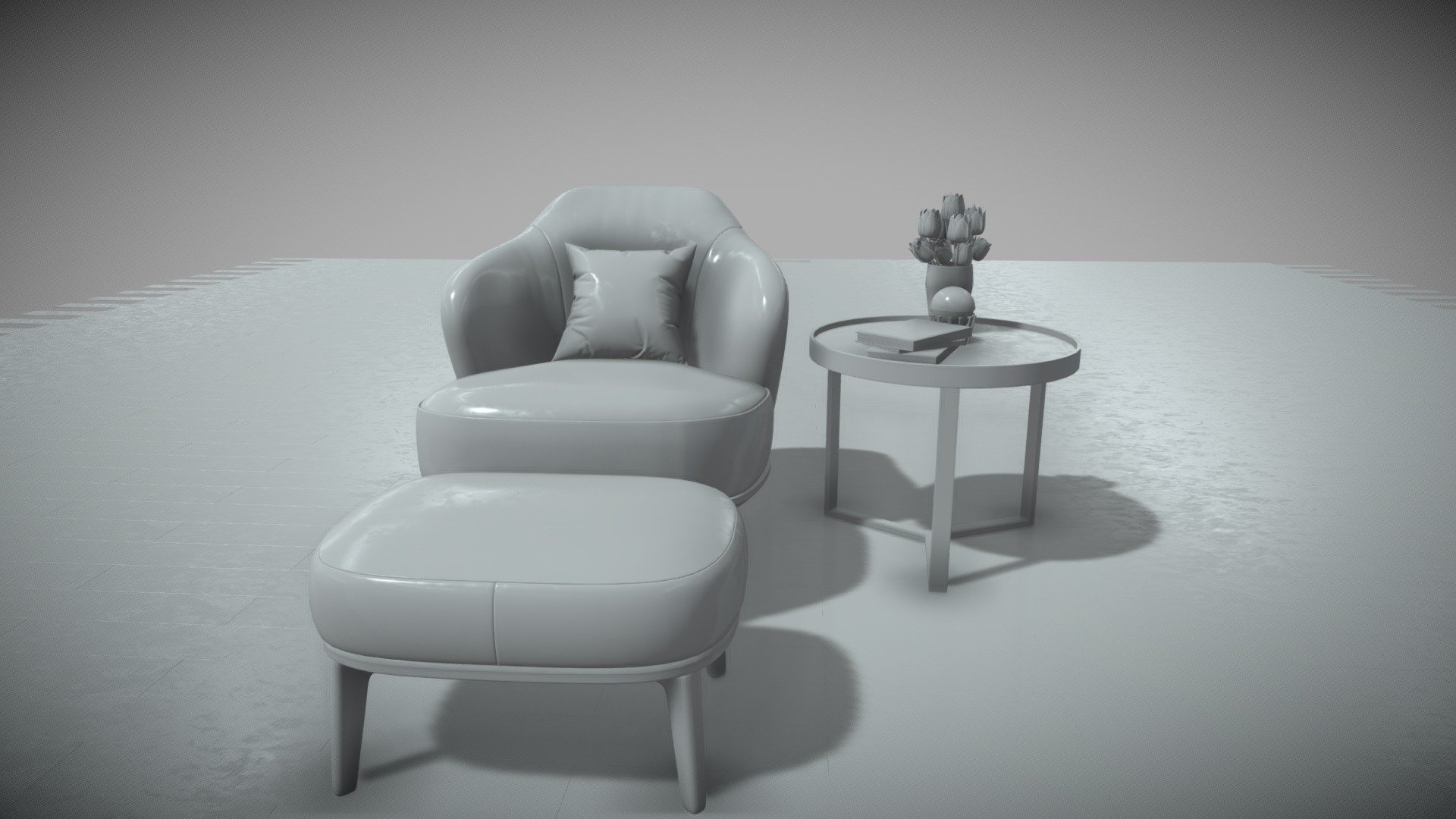 Ottoman with Armless Chair Coffee Table 3D Model - Download Free 3D ...