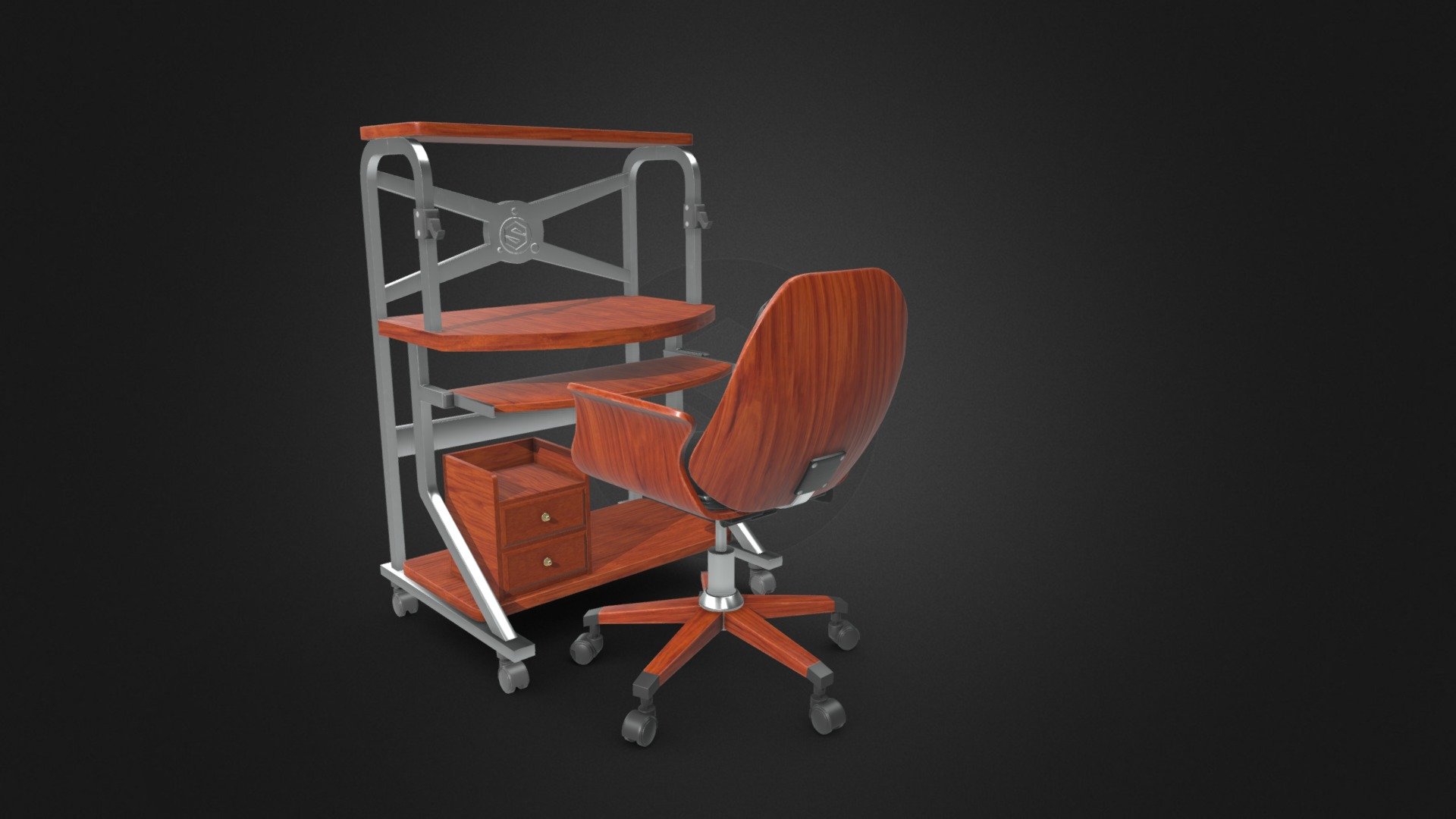 Wooden Computer Desk Set - 3D model by Red Kaiser (@redkaiser555) [39ef27c] - Sketchfab
