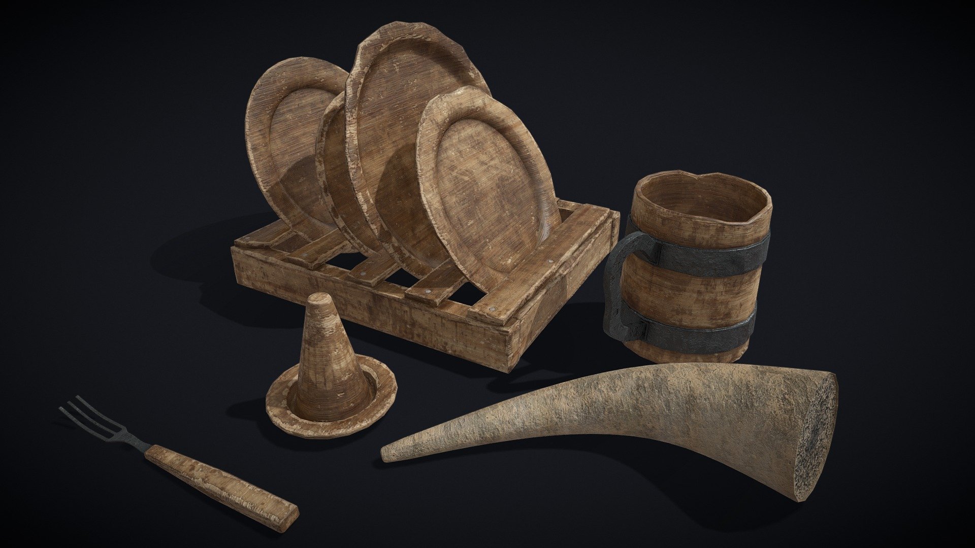 Wooden Medieval Dish Washing Set - Buy Royalty Free 3D model by ...