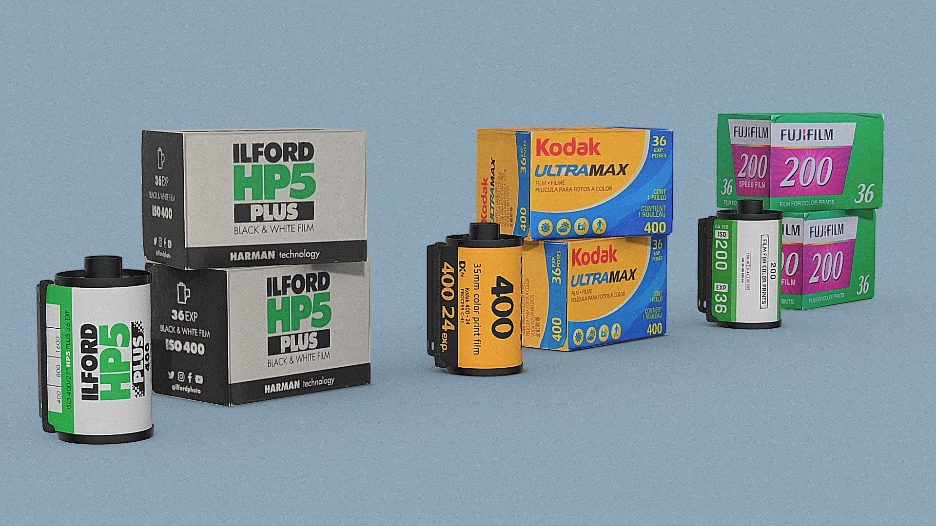 Kodak Ultramax 400, Fujifilm C200 and Ilford HP5 - Buy Royalty Free 3D model by Kenkento3D ...