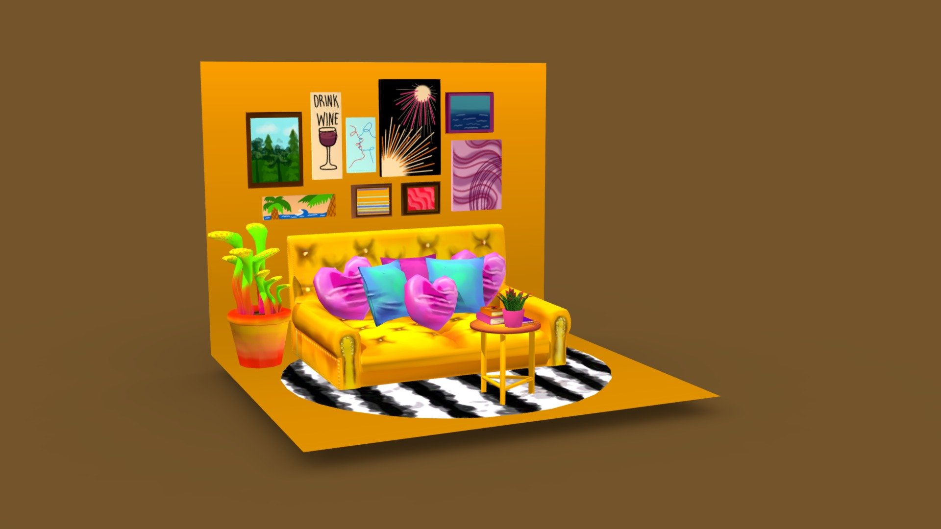 Hand-painted low poly living room set - Download Free 3D model by ...