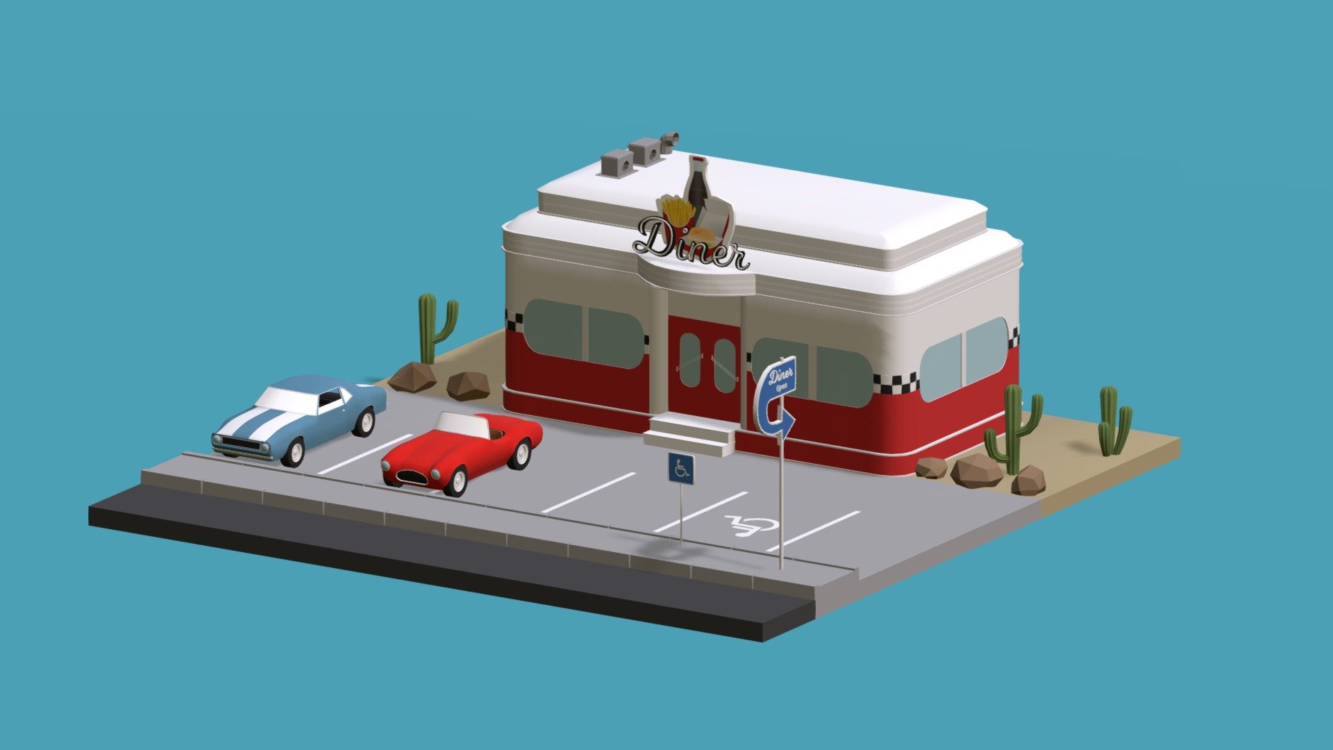 American diner exterior - Buy Royalty Free 3D model by ...