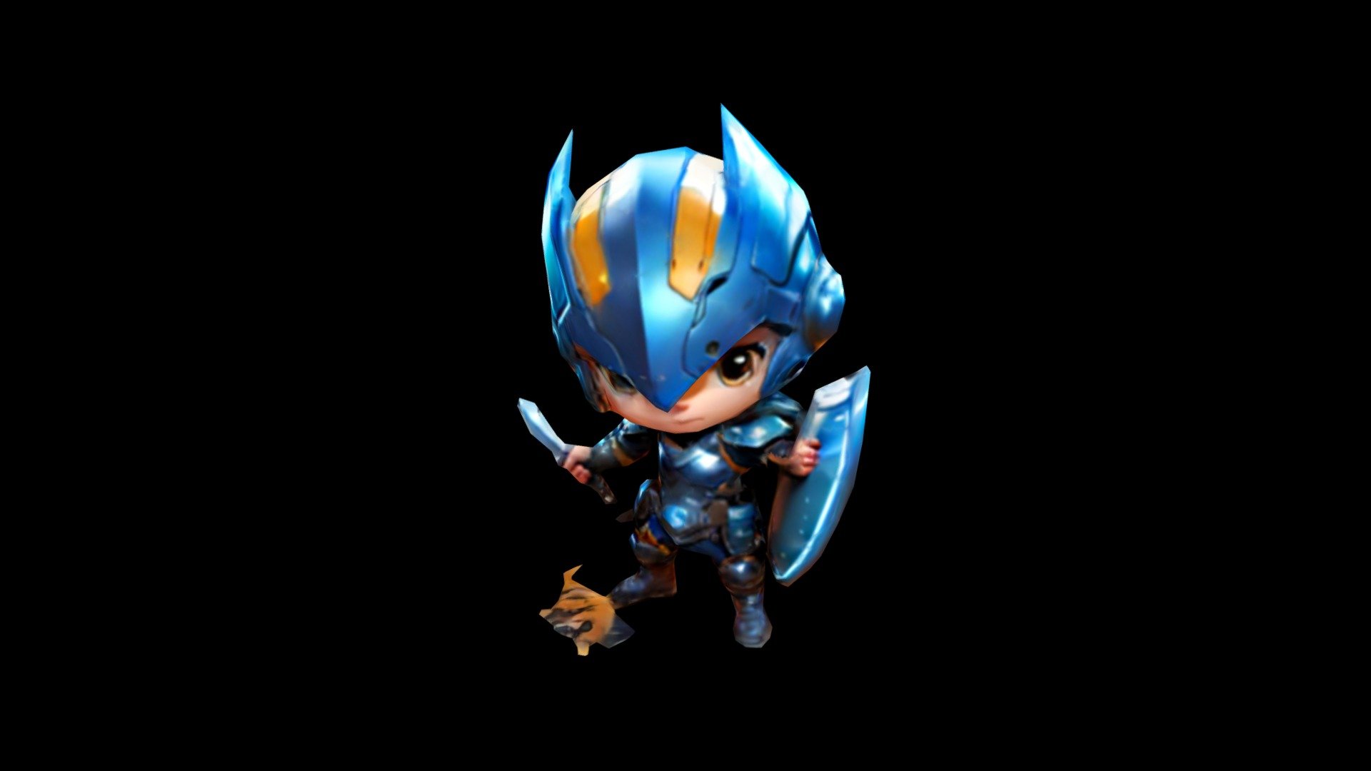 Anime warrior kid with blue armor and cape, hold - Download Free 3D ...