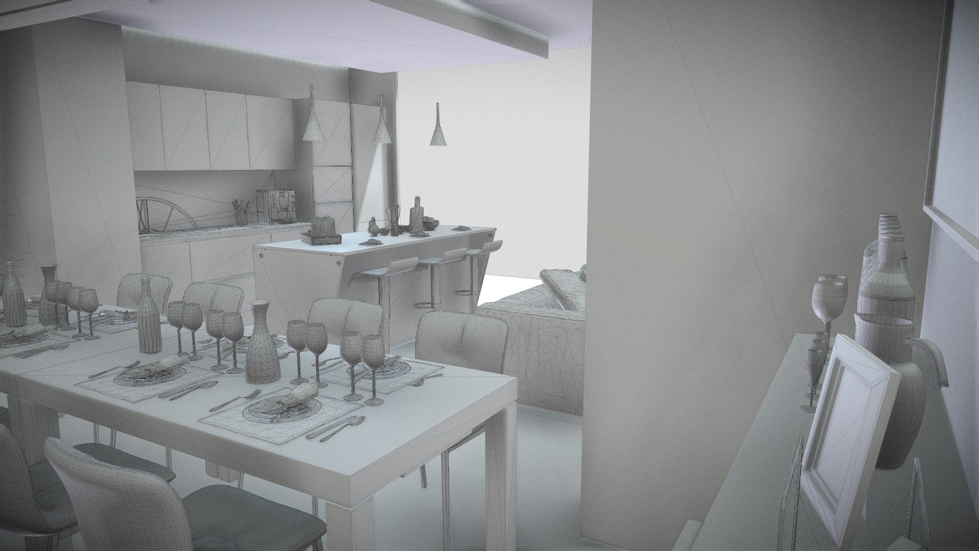 Wireframe - Living 14 - Download Free 3D model by baldoVReal [3ab320b ...