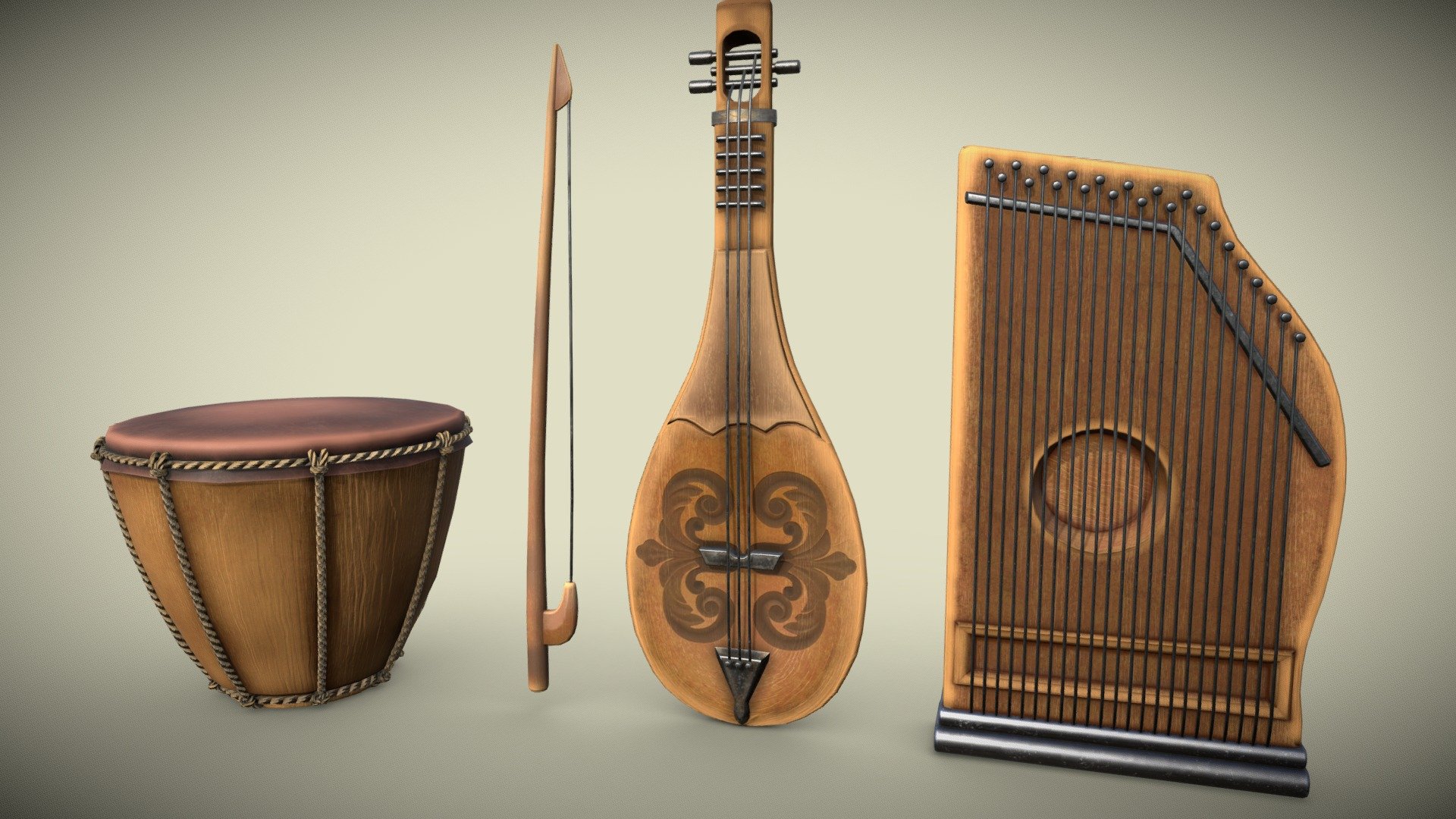 Musical instruments PBR game ready 3D model Low- - Buy Royalty Free 3D ...
