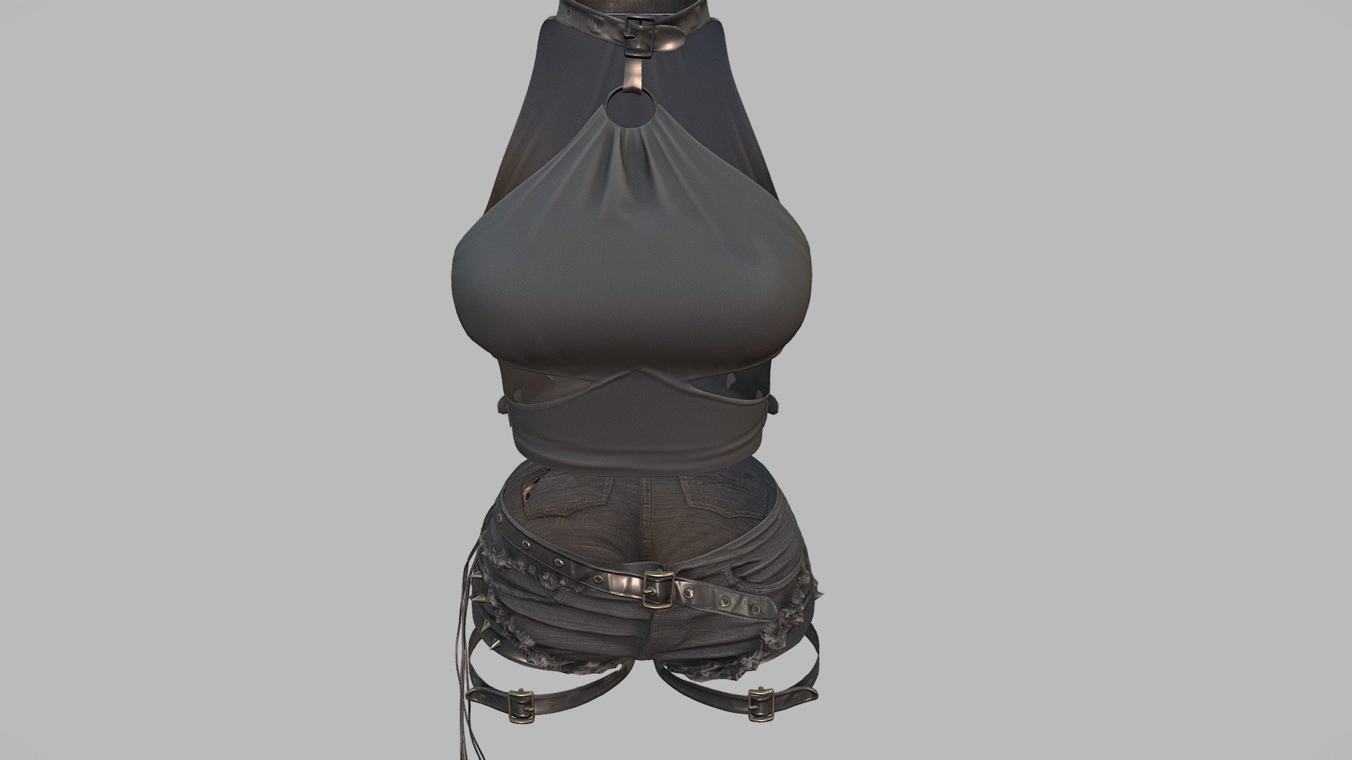 Female Ripped Shorts Collar Neck Top Outfit - Buy Royalty Free 3D model ...