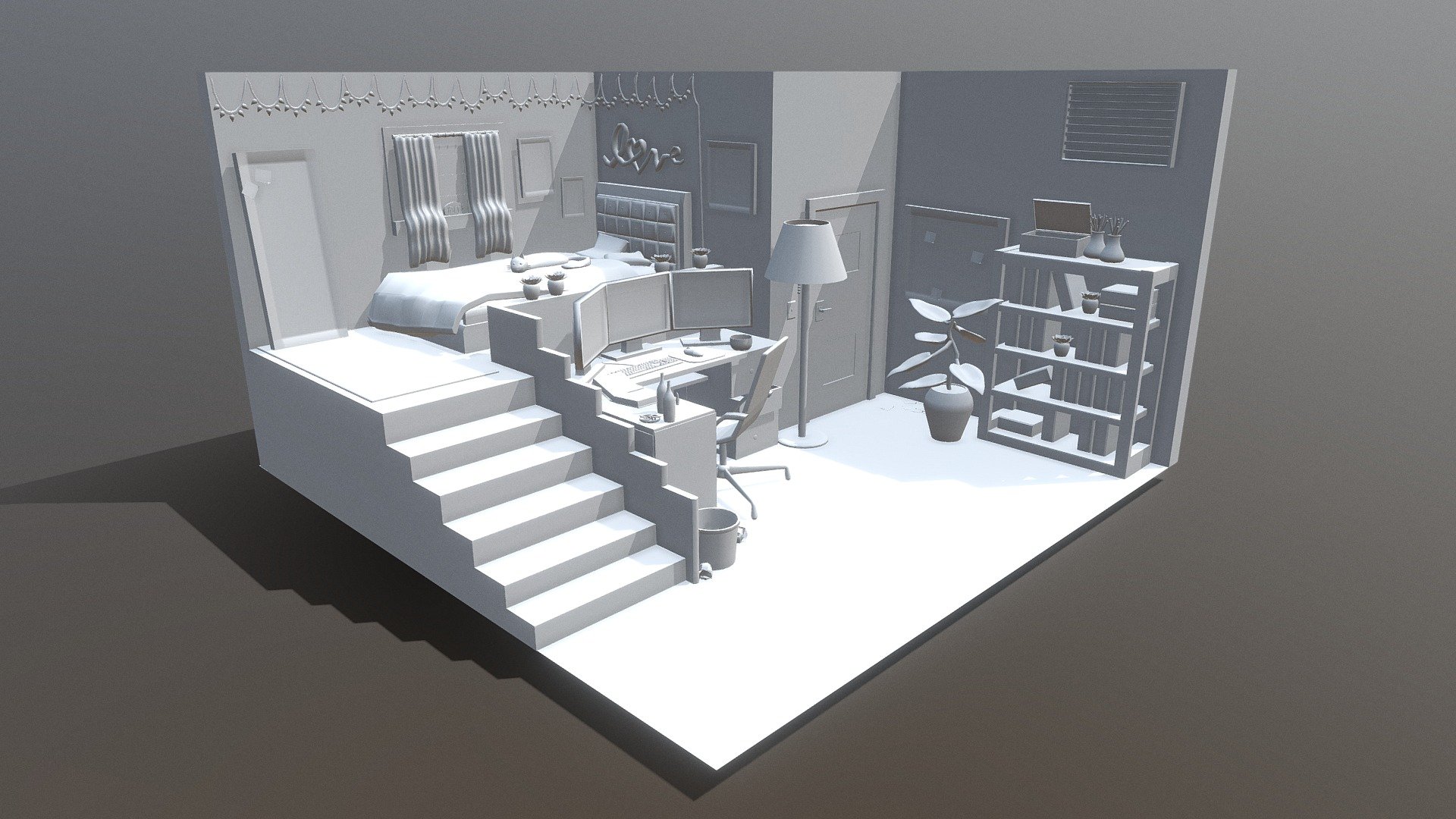 College Student's Isometric Bedrooom - Download Free 3D model by ...