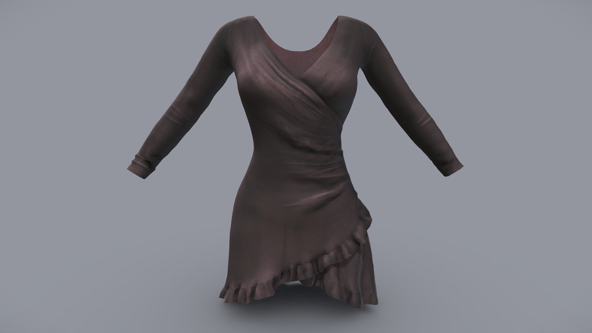 Female Ruffled Bottom Mini Wrap Dress - Buy Royalty Free 3D model by ...