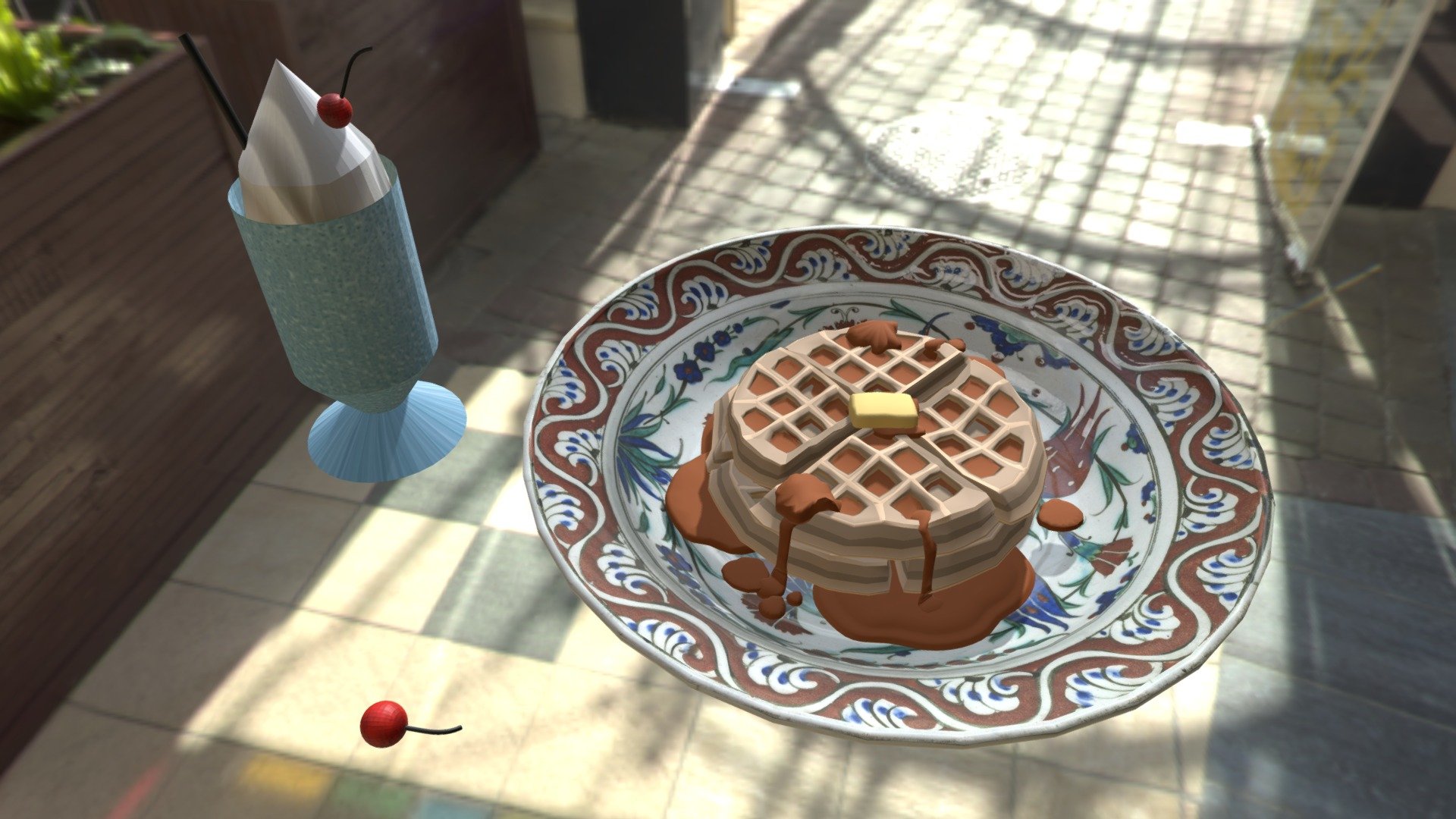 Milkshake and waffle - 3D model by natalia-chen [3b3b10b] - Sketchfab