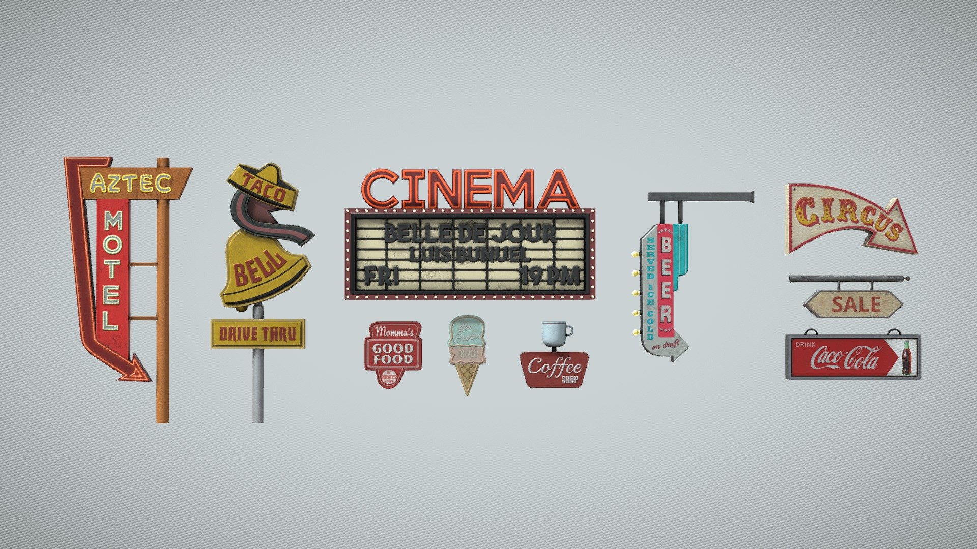 Retro Signs Pack - Buy Royalty Free 3D model by Outlier Spa (@outlier ...