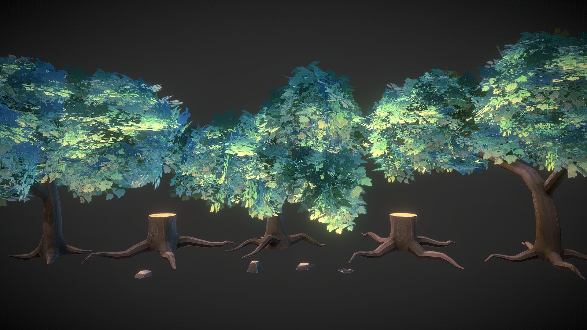 Stylized Trees and Rocks - 3D model by Maki (@maki_chan) [3b99e00] - Sketchfab