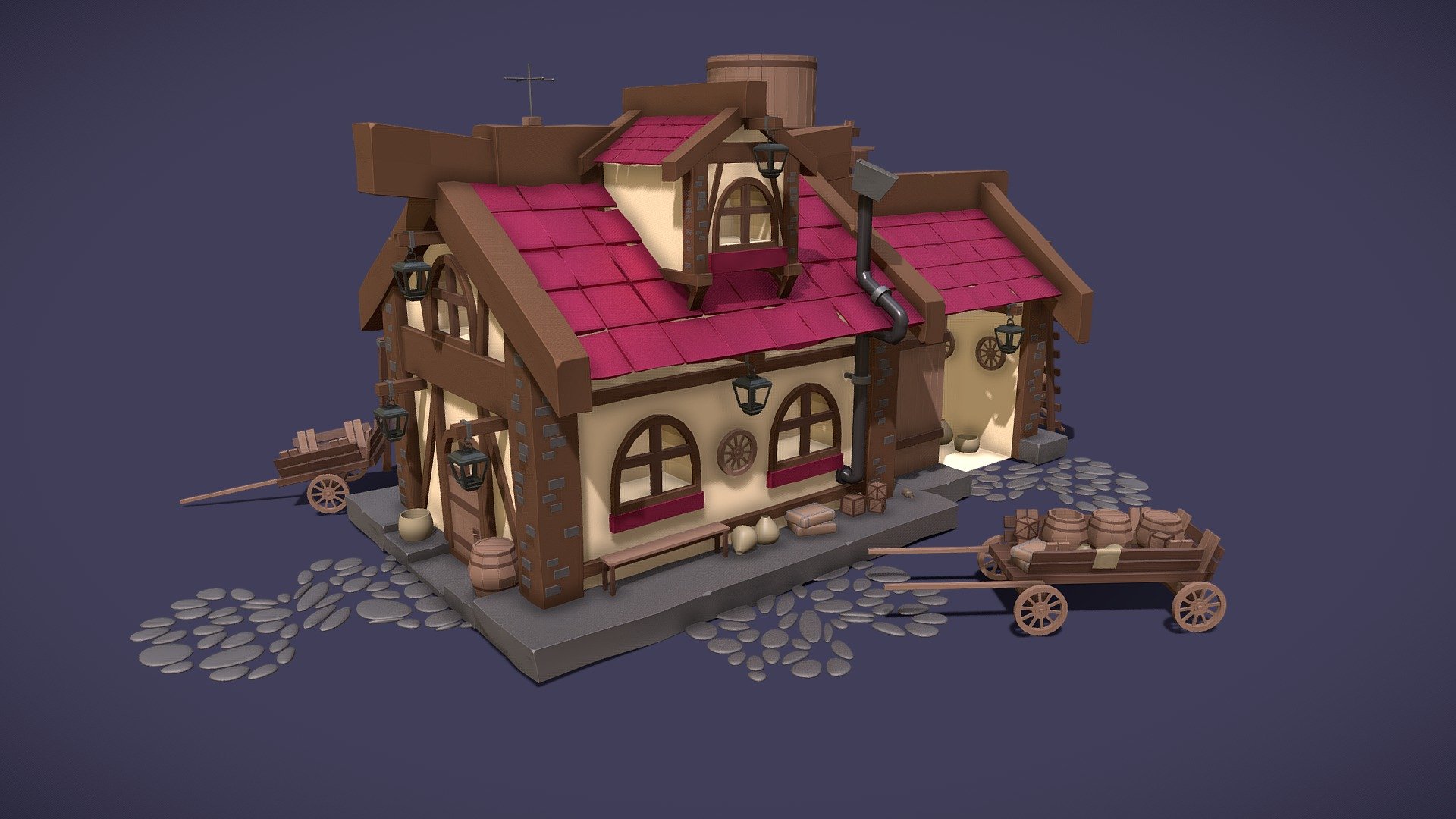 Cottage house stylized - Download Free 3D model by VidArt Studio ...