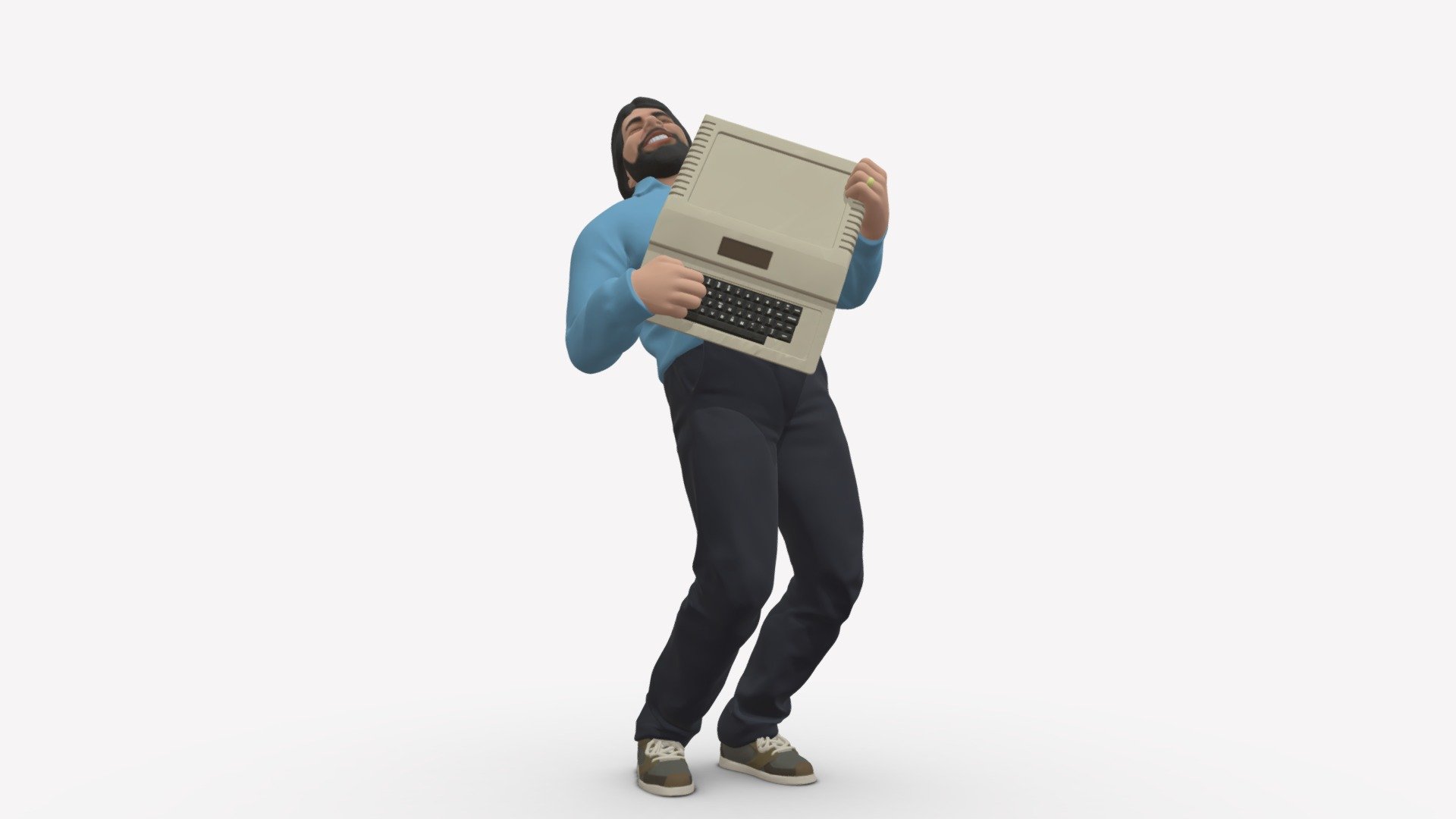 001030 happy beard man with computer - Buy Royalty Free 3D model by ...