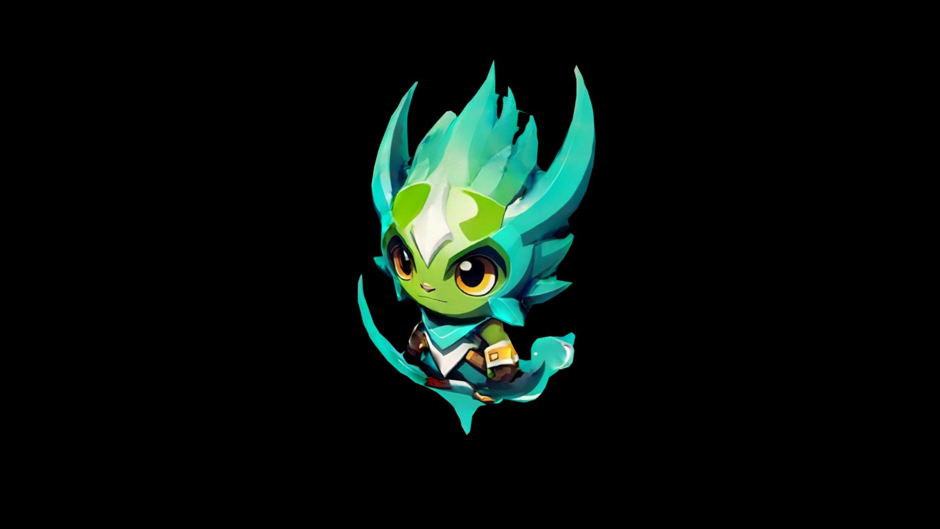 A chibi-style character with green hair and a ta - Download Free 3D ...