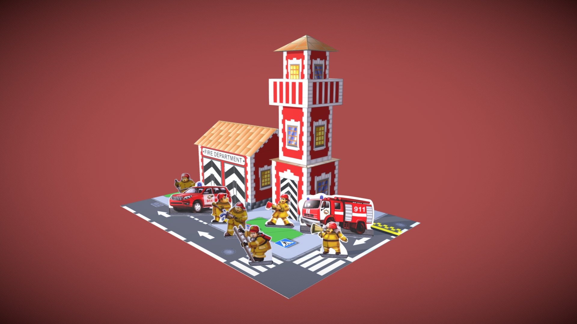 Fire Station - Download Free 3D model by Paper-City [3c9c9ba] - Sketchfab