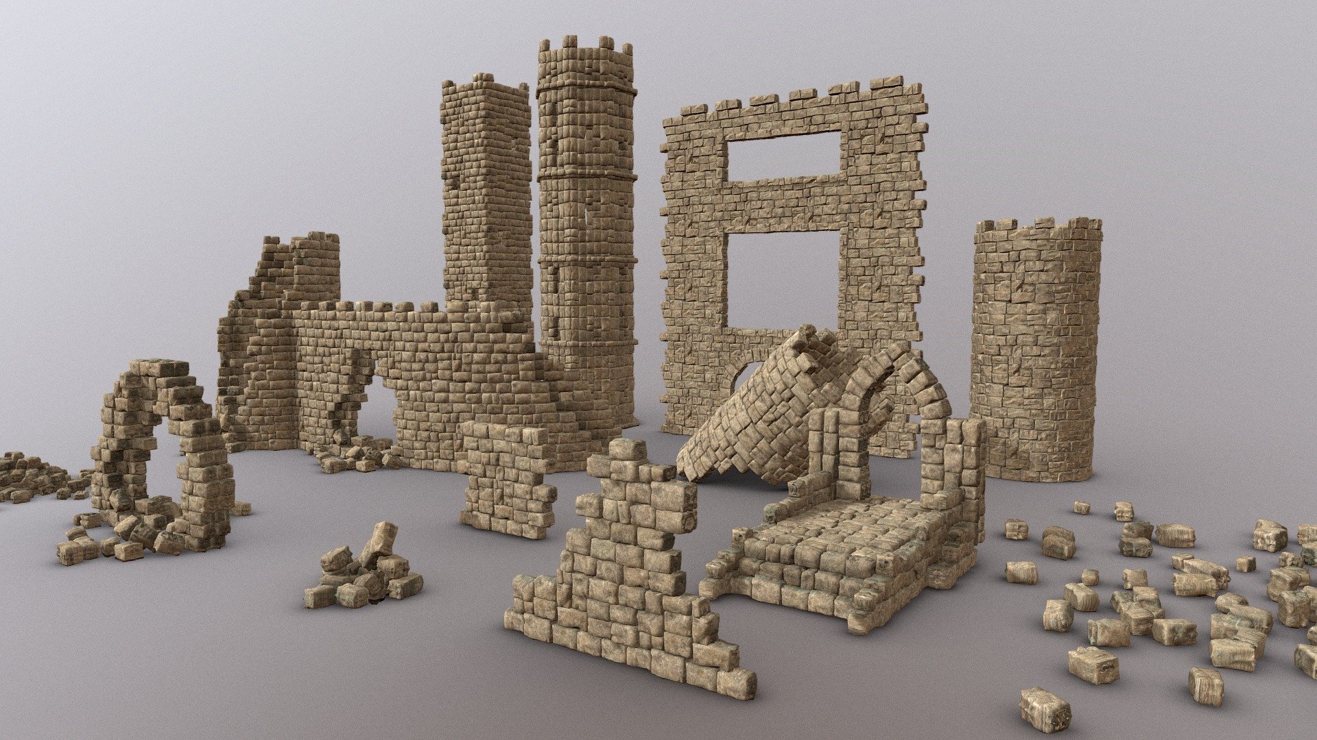 Medieval Wall of bricks Assets - Download Free 3D model by nathan ...