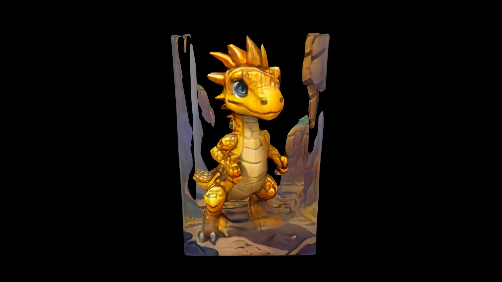 A golden dragon with spiked armor and large horn - Download Free 3D ...