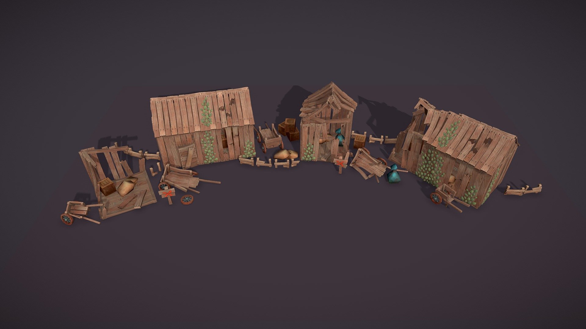 Wooden broken props - 3D model by cattleya [3d0a700] - Sketchfab