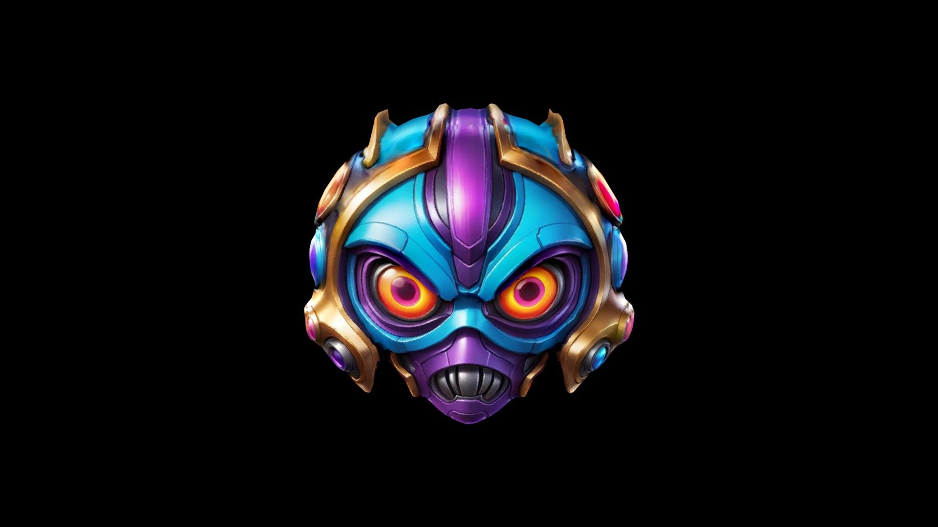 A purple and blue robot head with glowing orange - Download Free 3D ...