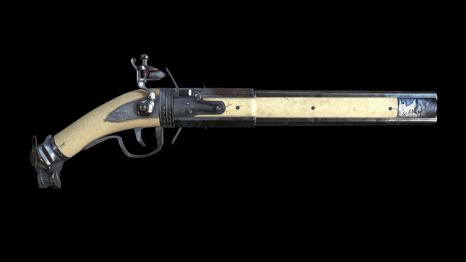 Double-barrel flintlock pistol - 3D model by AtaTan [3db074b] - Sketchfab